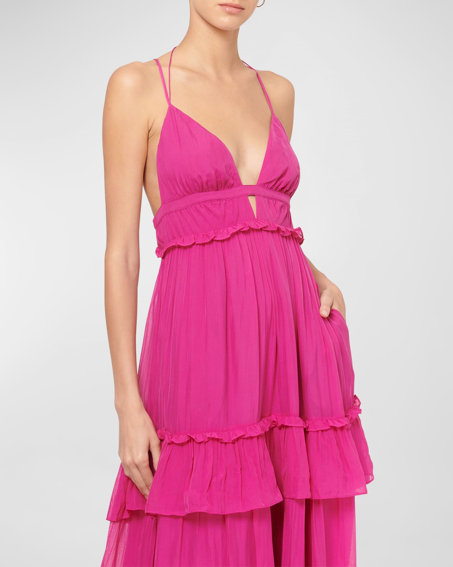 Cami NYC Doris Crisscross Tiered Silk Chiffon Halter Dress | Neiman Marcus