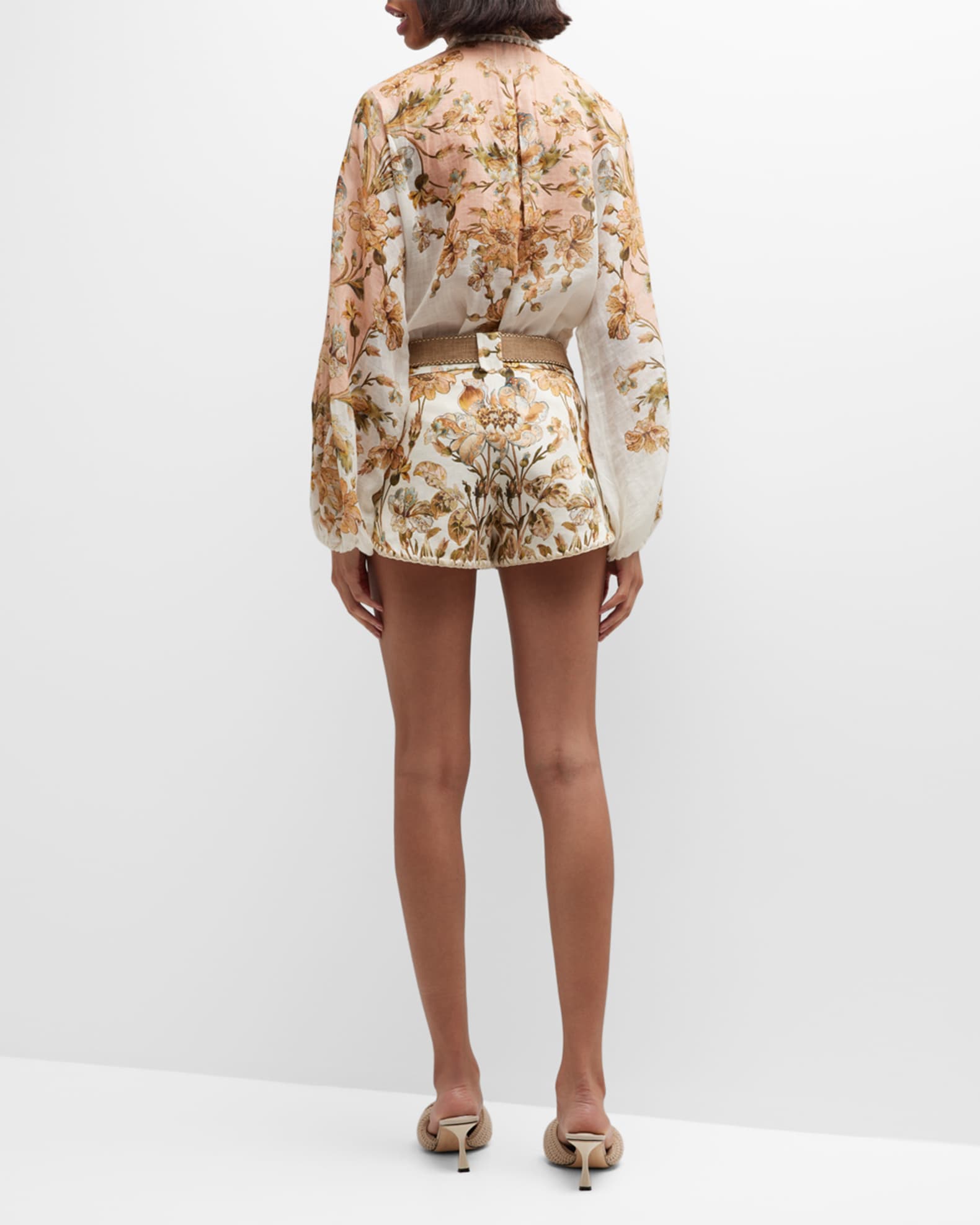 Zimmermann Chintz Floral Linen Mini Shorts | Neiman Marcus