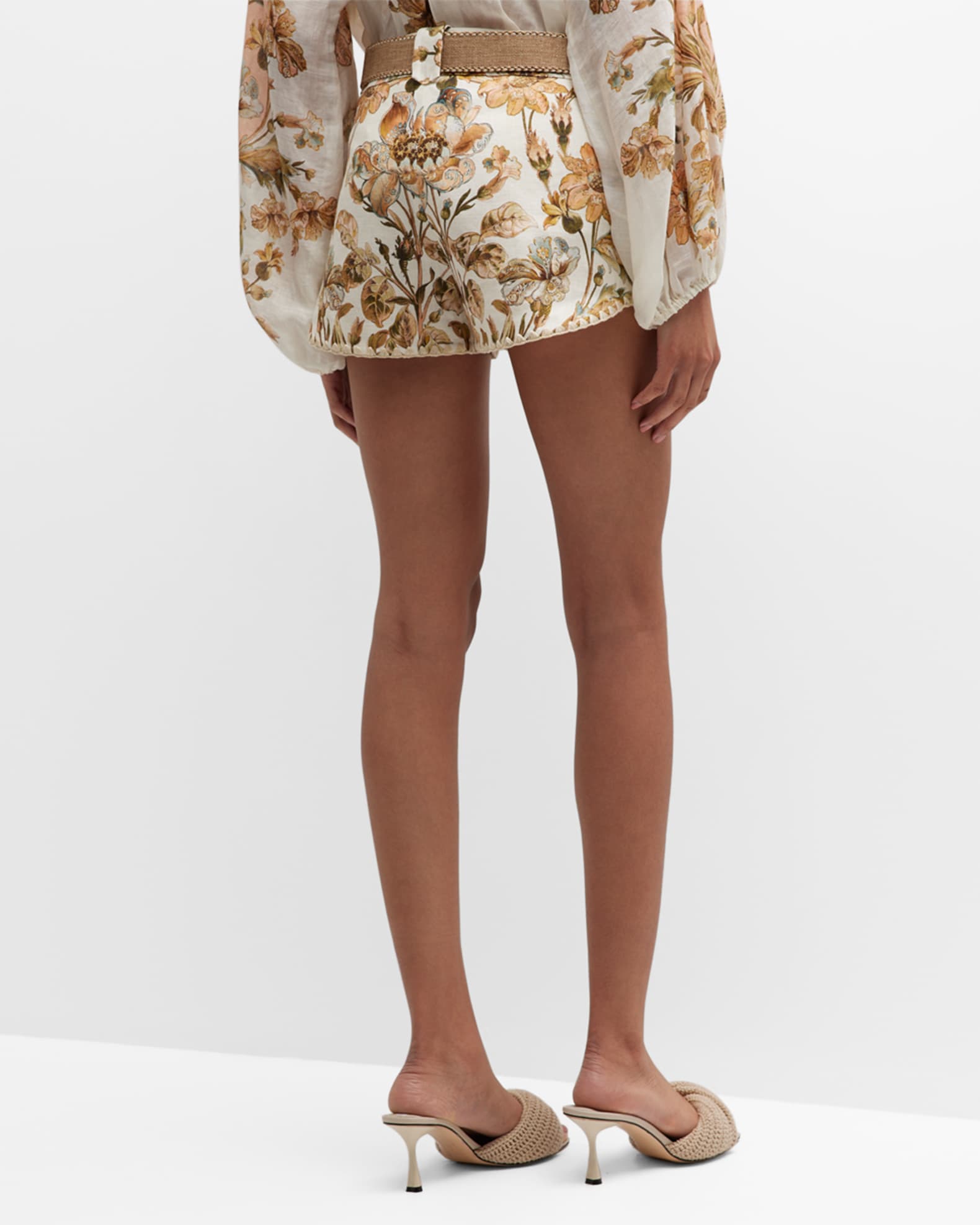 Zimmermann Chintz Floral Linen Mini Shorts | Neiman Marcus