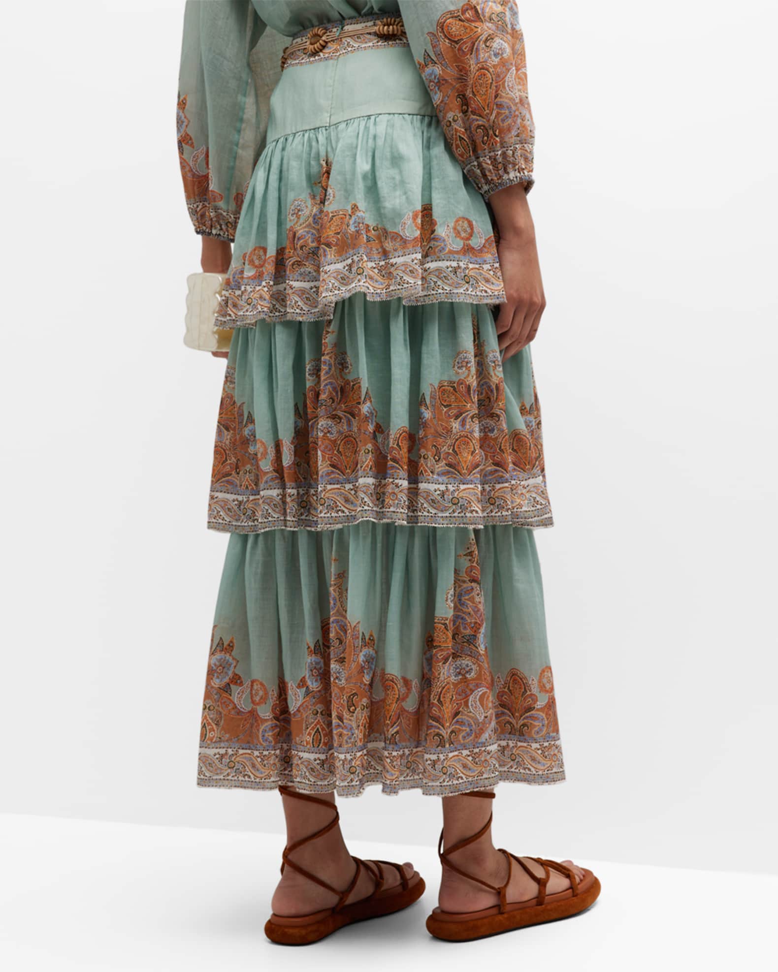Zimmermann Devi Printed Tiered Maxi Skirt | Neiman Marcus
