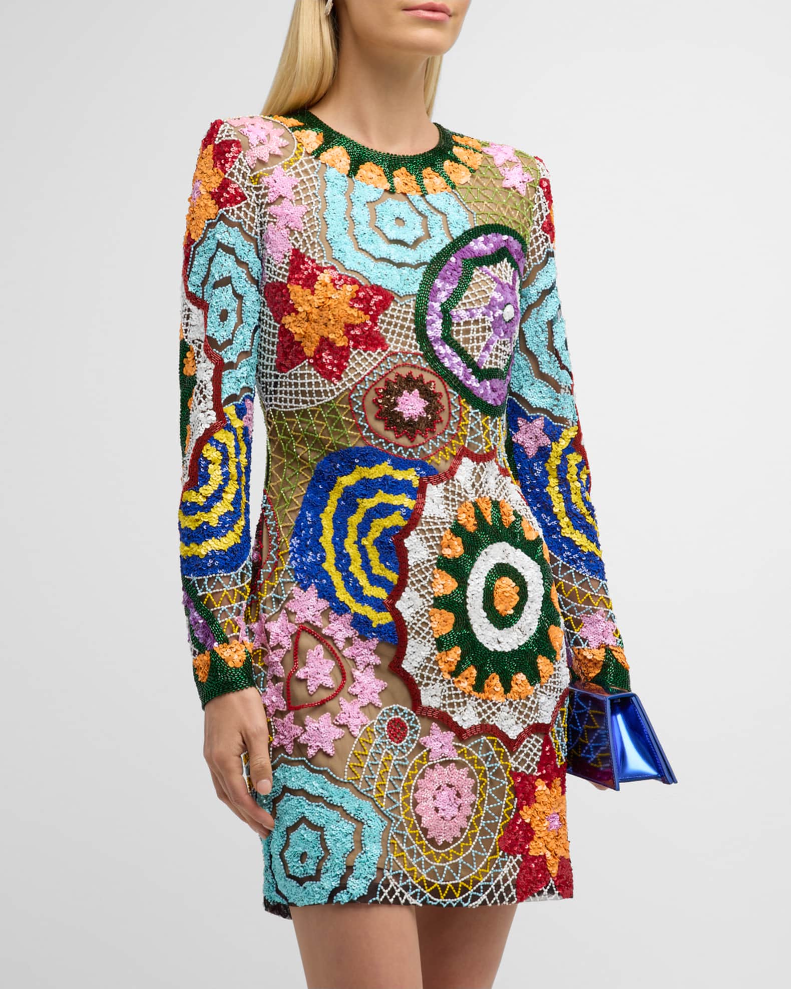 Naeem Khan Embroidered Pattern Beaded Cocktail Dress | Neiman Marcus