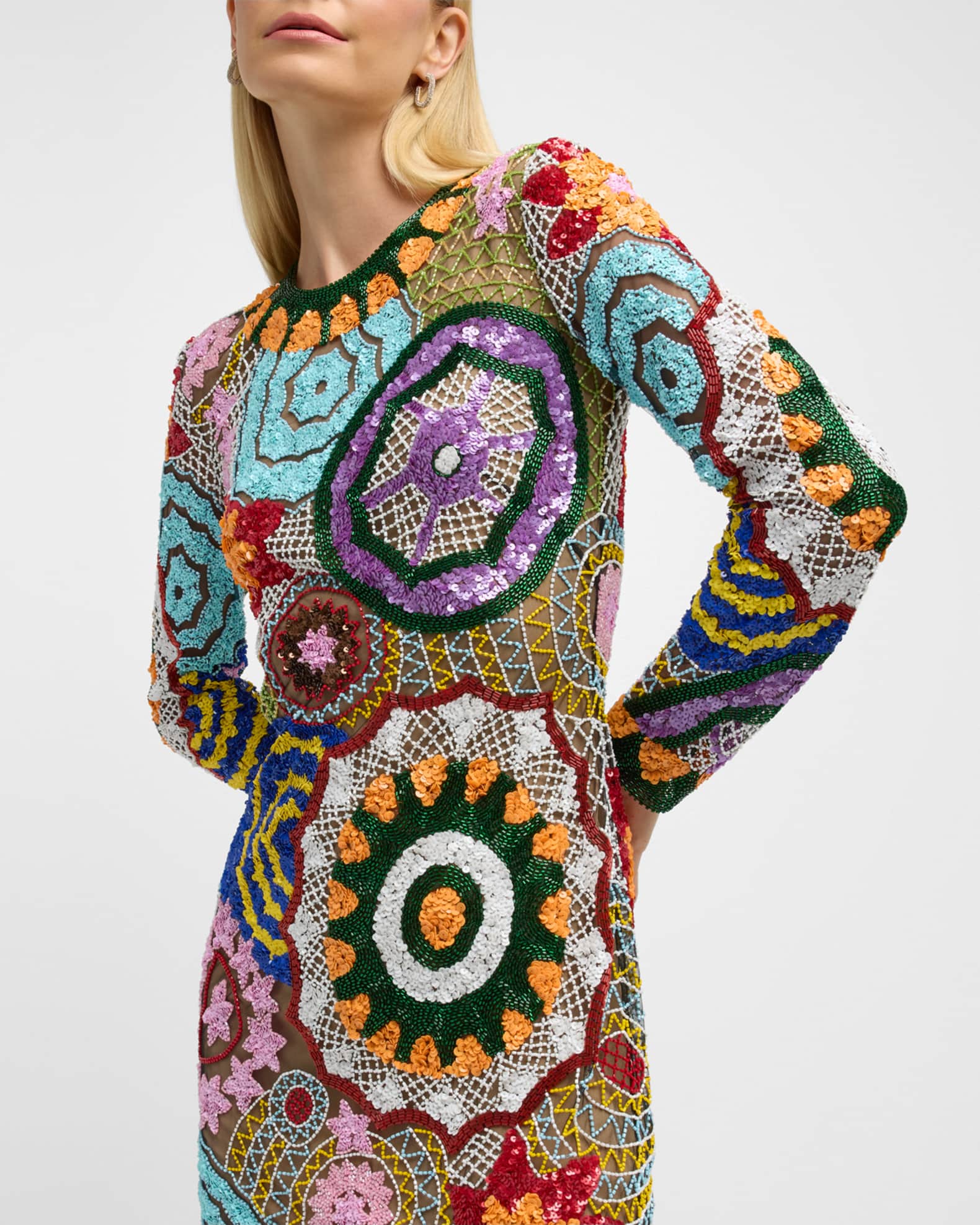 Naeem Khan Embroidered Pattern Beaded Cocktail Dress | Neiman Marcus
