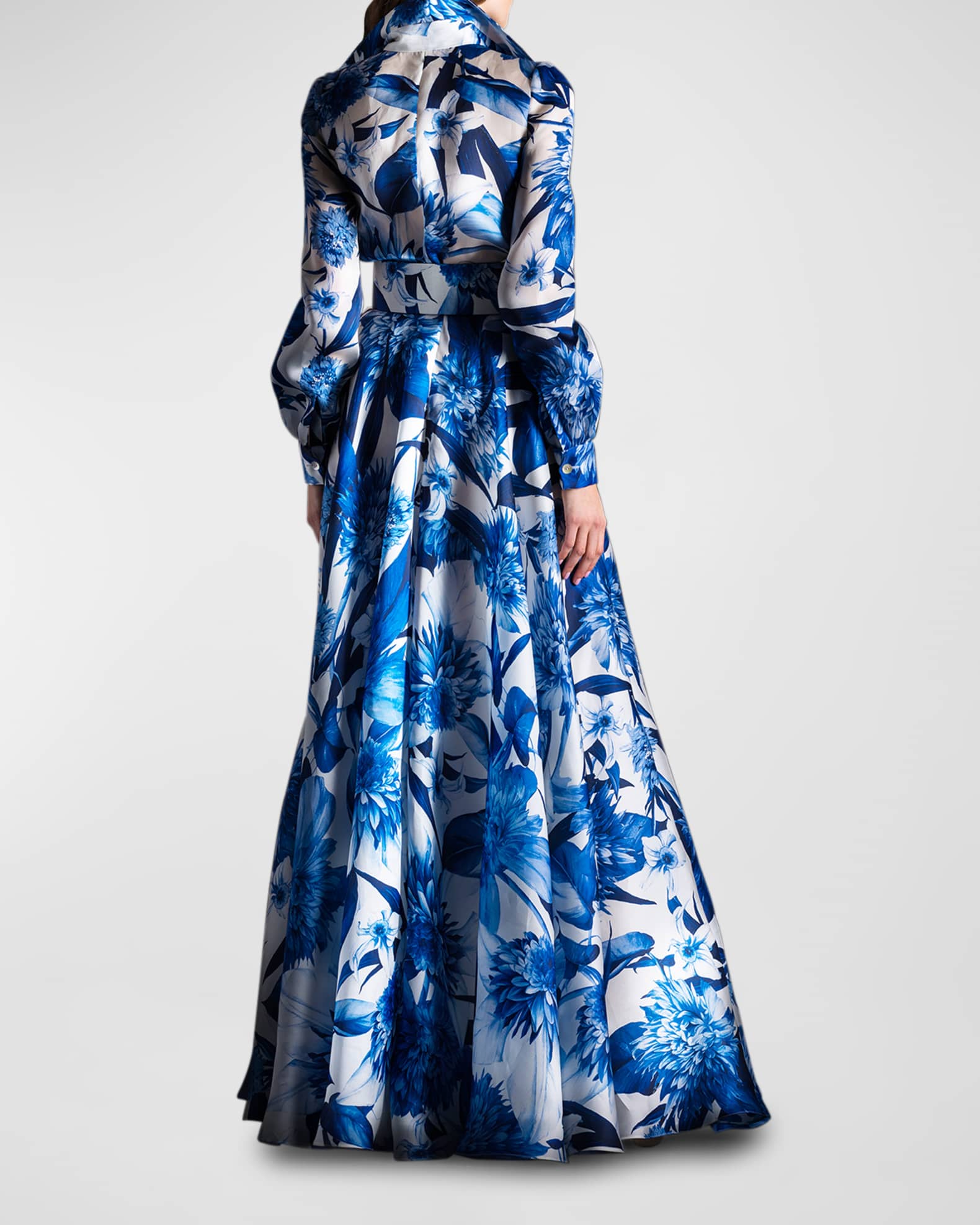 Naeem Khan Floral-Print Belted Trench Gown | Neiman Marcus