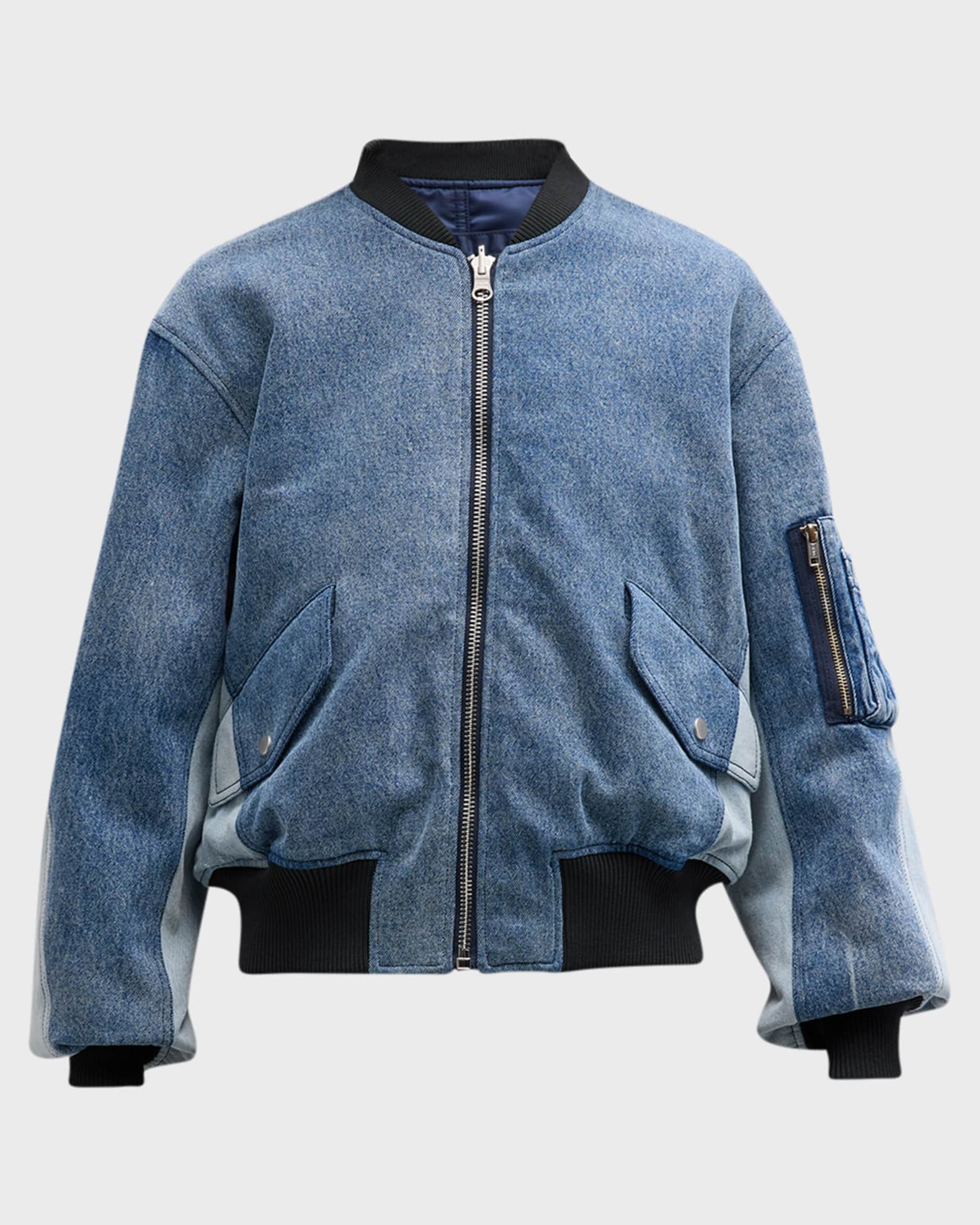 3.1 Phillip Lim Multi-Tone Denim Reversible Bomber Jacket | Neiman Marcus