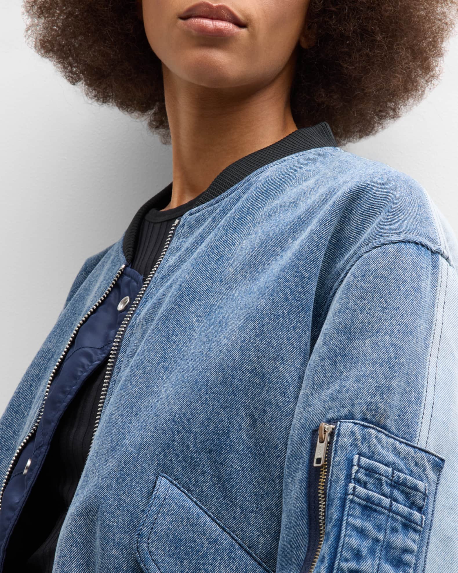 3.1 Phillip Lim Multi-Tone Denim Reversible Bomber Jacket | Neiman Marcus