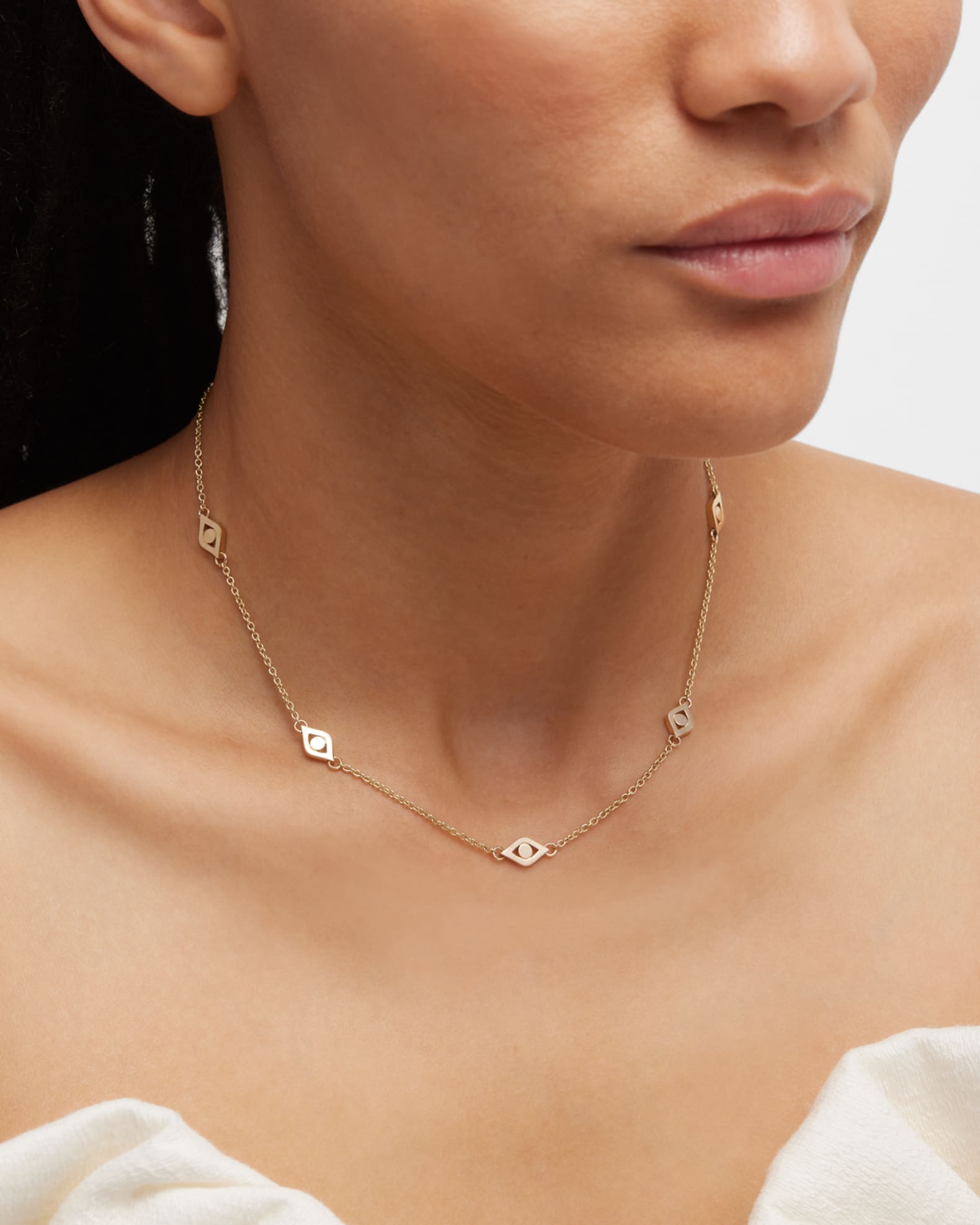 Sydney Evan 14K Gold Medium Evil Eye Segment Necklace | Neiman Marcus