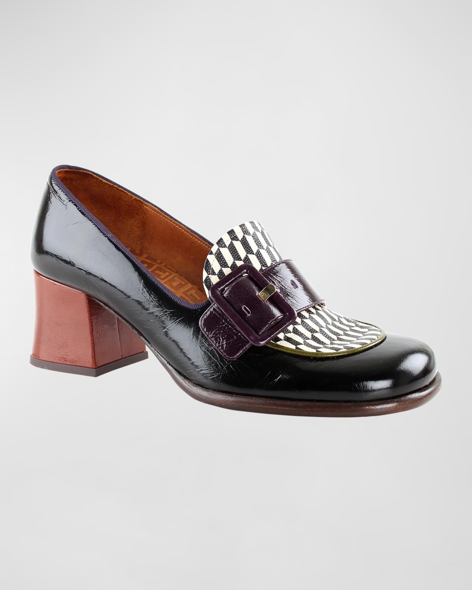 Chie Mihara Meisin43 Mixed Leather Heeled Loafers | Neiman Marcus