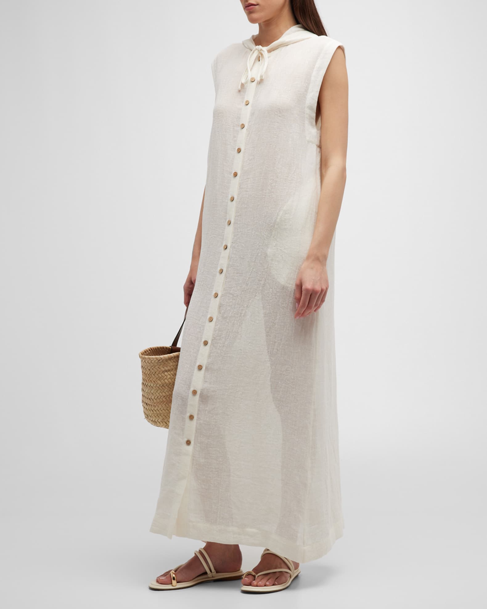 Lisa Marie Fernandez Gauze Button-Front Sleeveless Caftan | Neiman Marcus