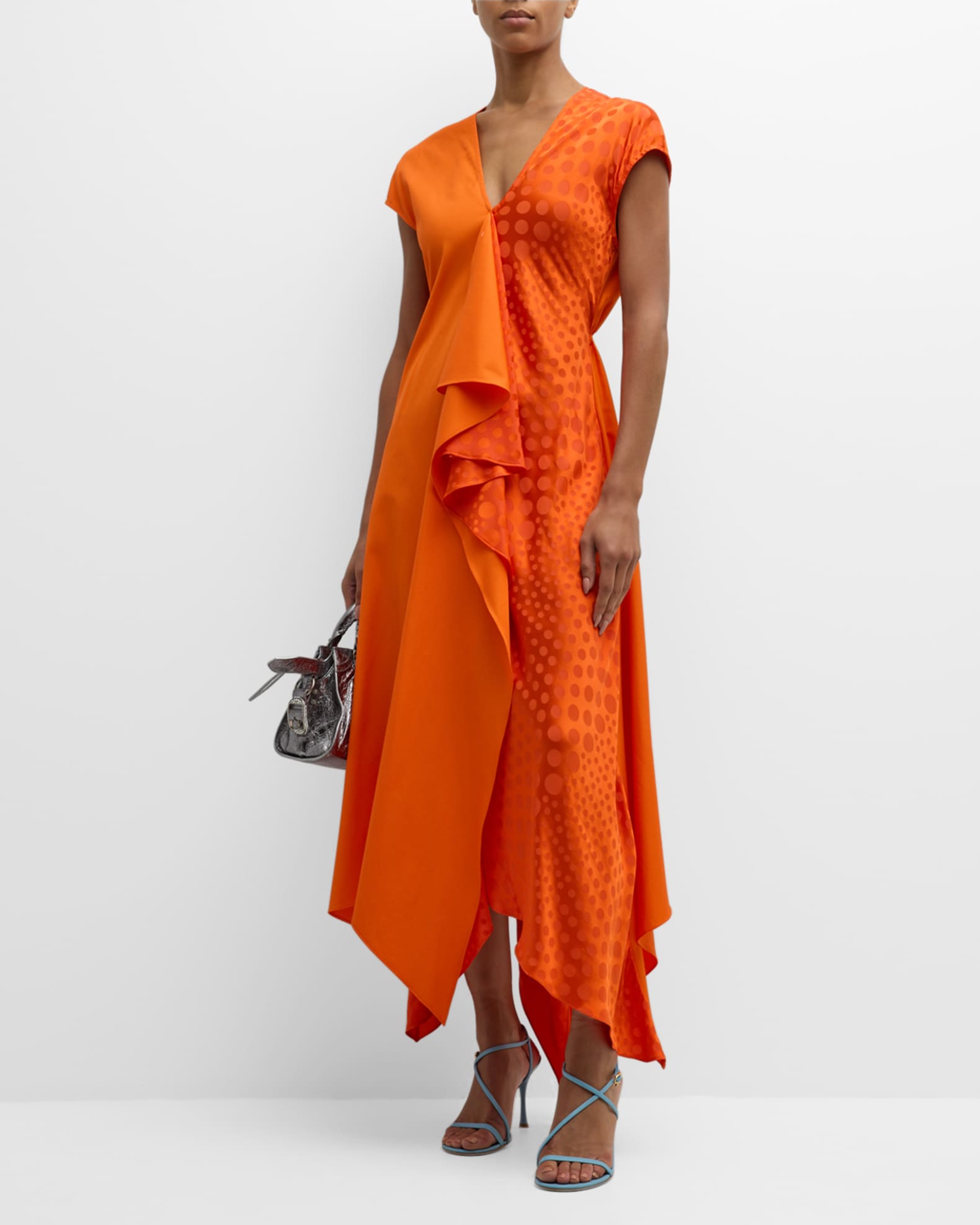 CHRISTOPHER JOHN ROGERS V-Neck Ruffle Handkerchief-Hem Maxi Dress ...