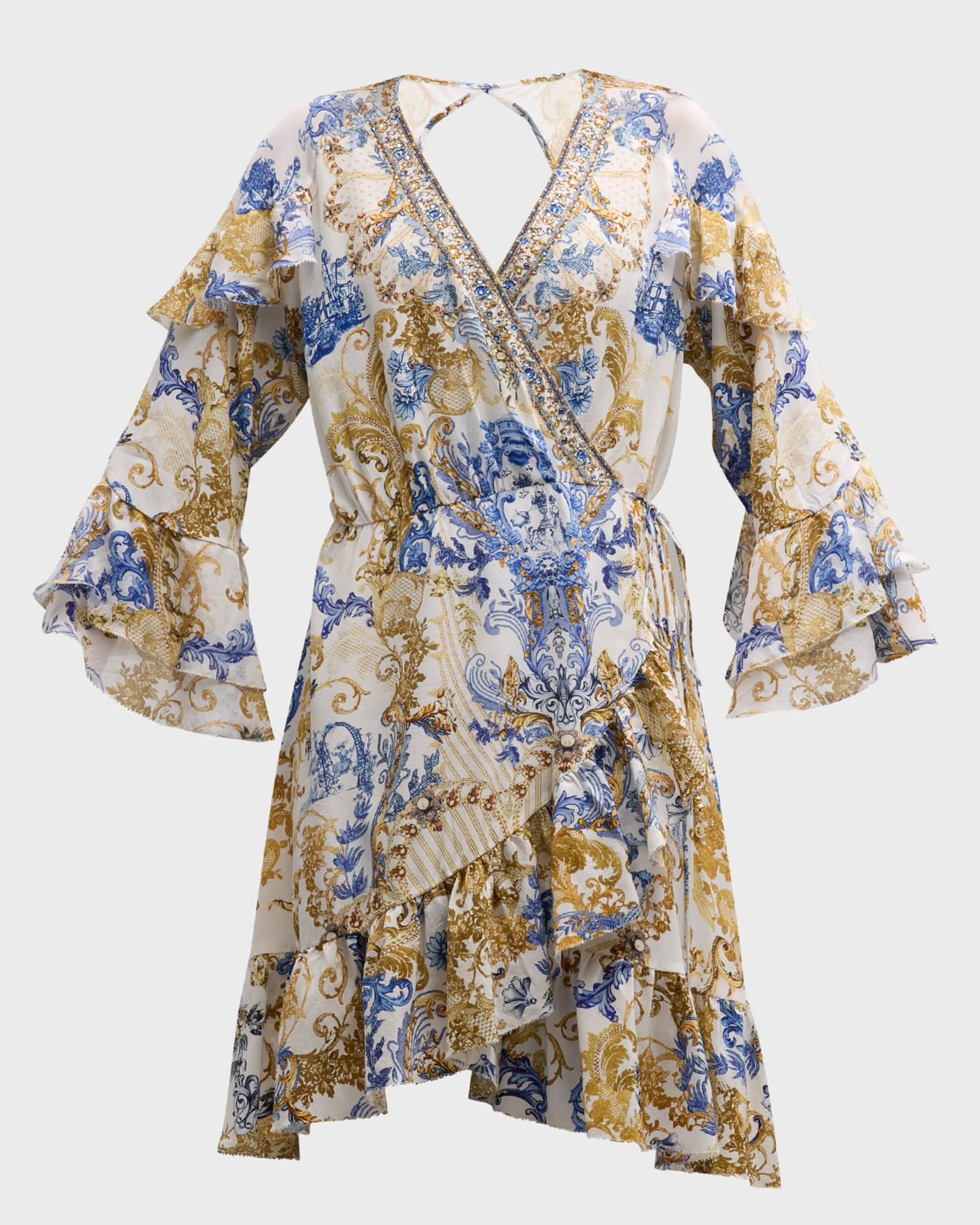 Camilla Soul Searching Short Silk Ruffle Wrap Dress | Neiman Marcus