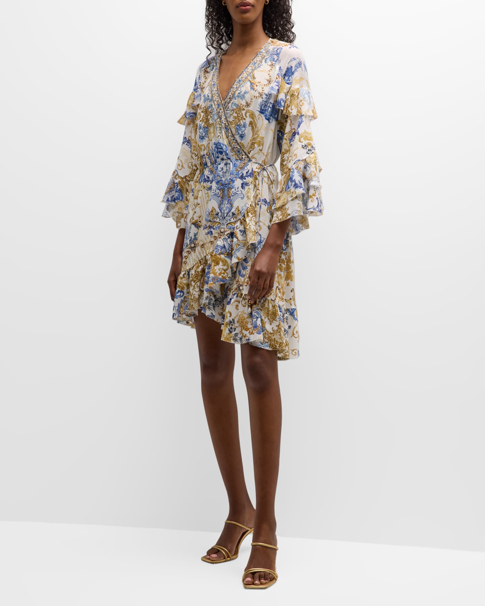 Camilla Soul Searching Short Silk Ruffle Wrap Dress | Neiman Marcus