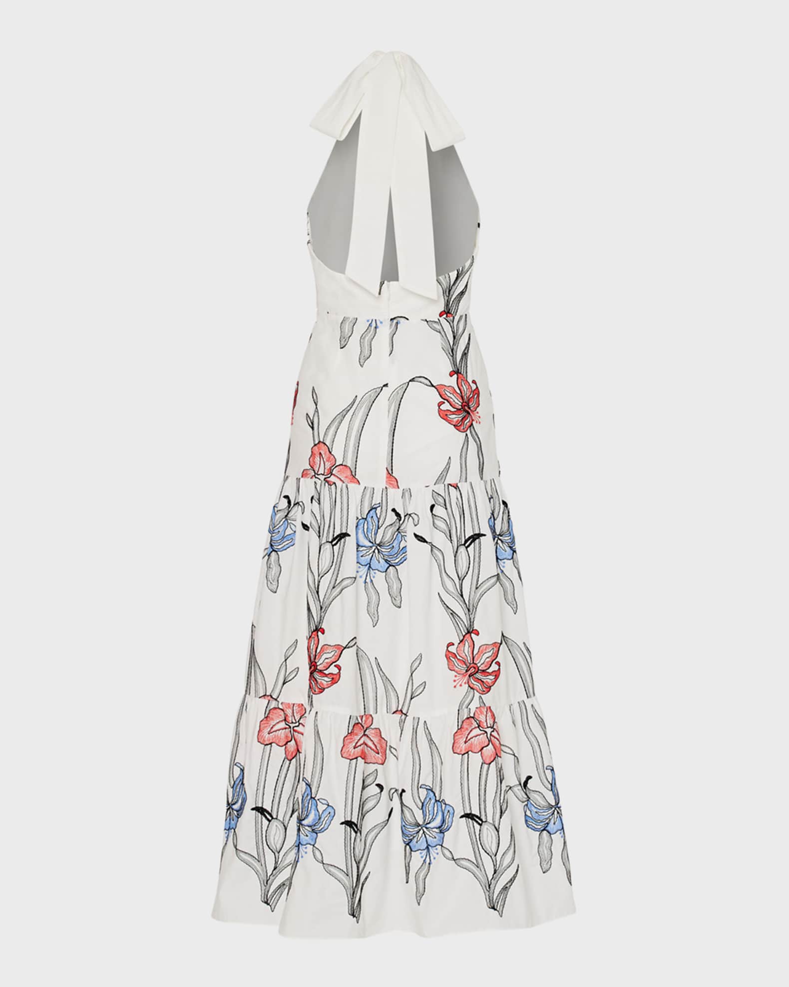 Milly Hayden Floral-Embroidered Halter Midi Dress | Neiman Marcus