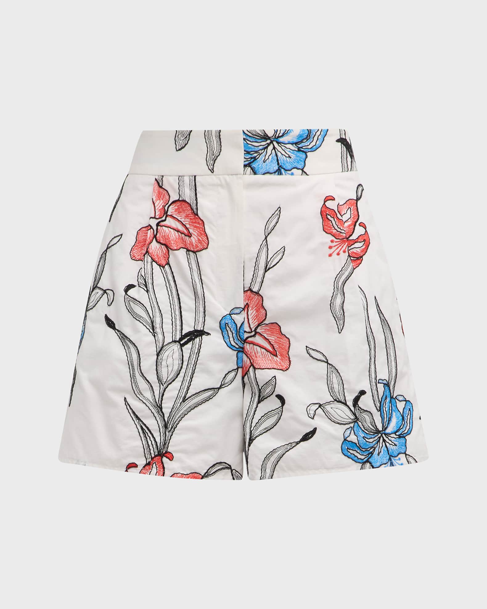 Milly Casey Floral-Embroidered Cotton Shorts | Neiman Marcus