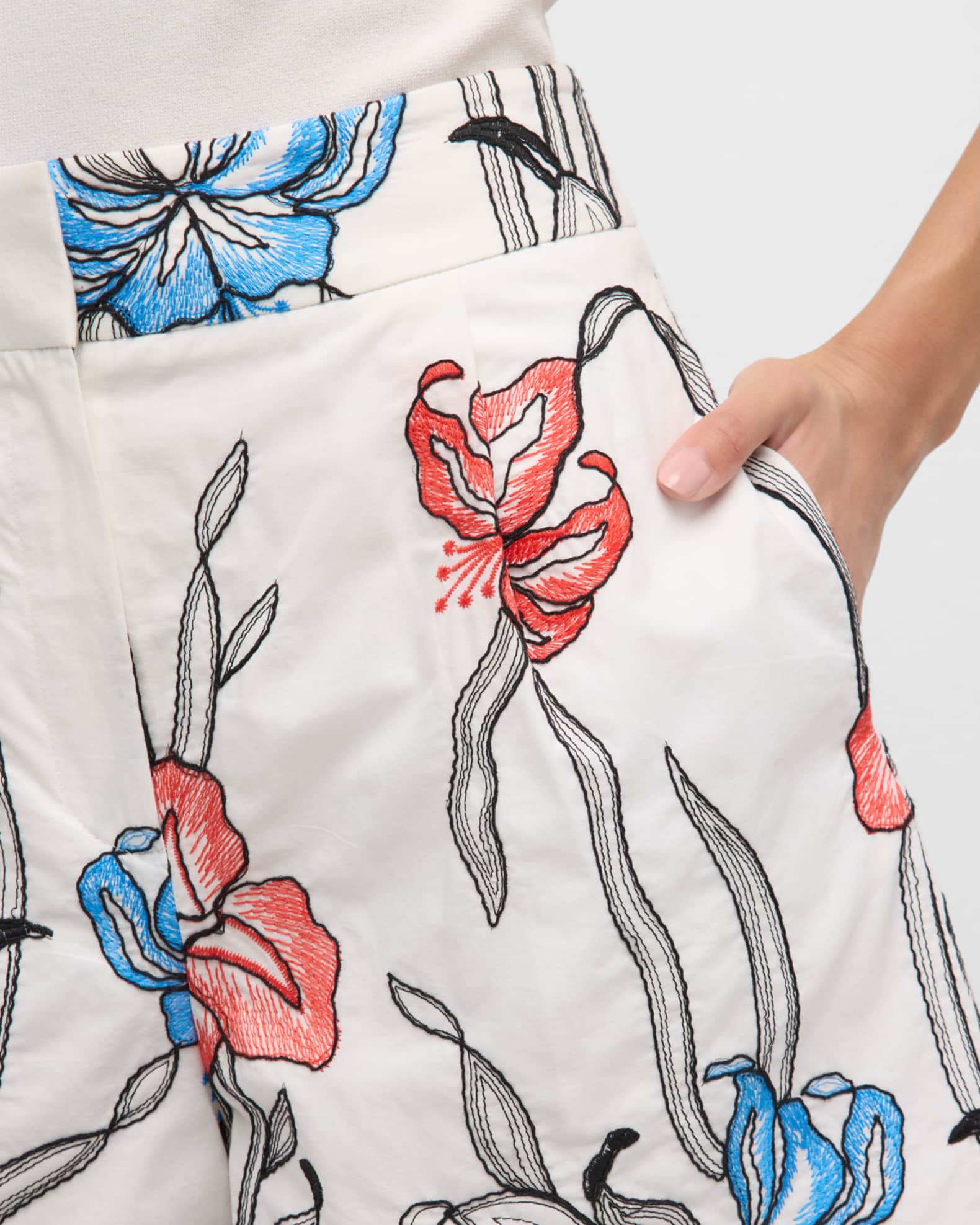 Milly Casey Floral-Embroidered Cotton Shorts | Neiman Marcus