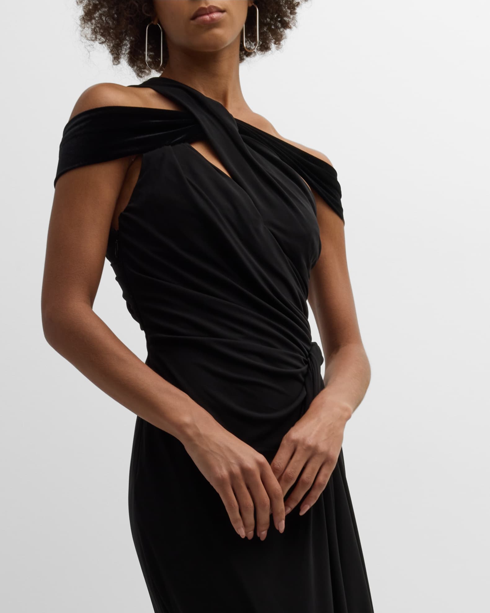 Monique Lhuillier Off-the-Shoulder Draped Side Slit Gown | Neiman Marcus
