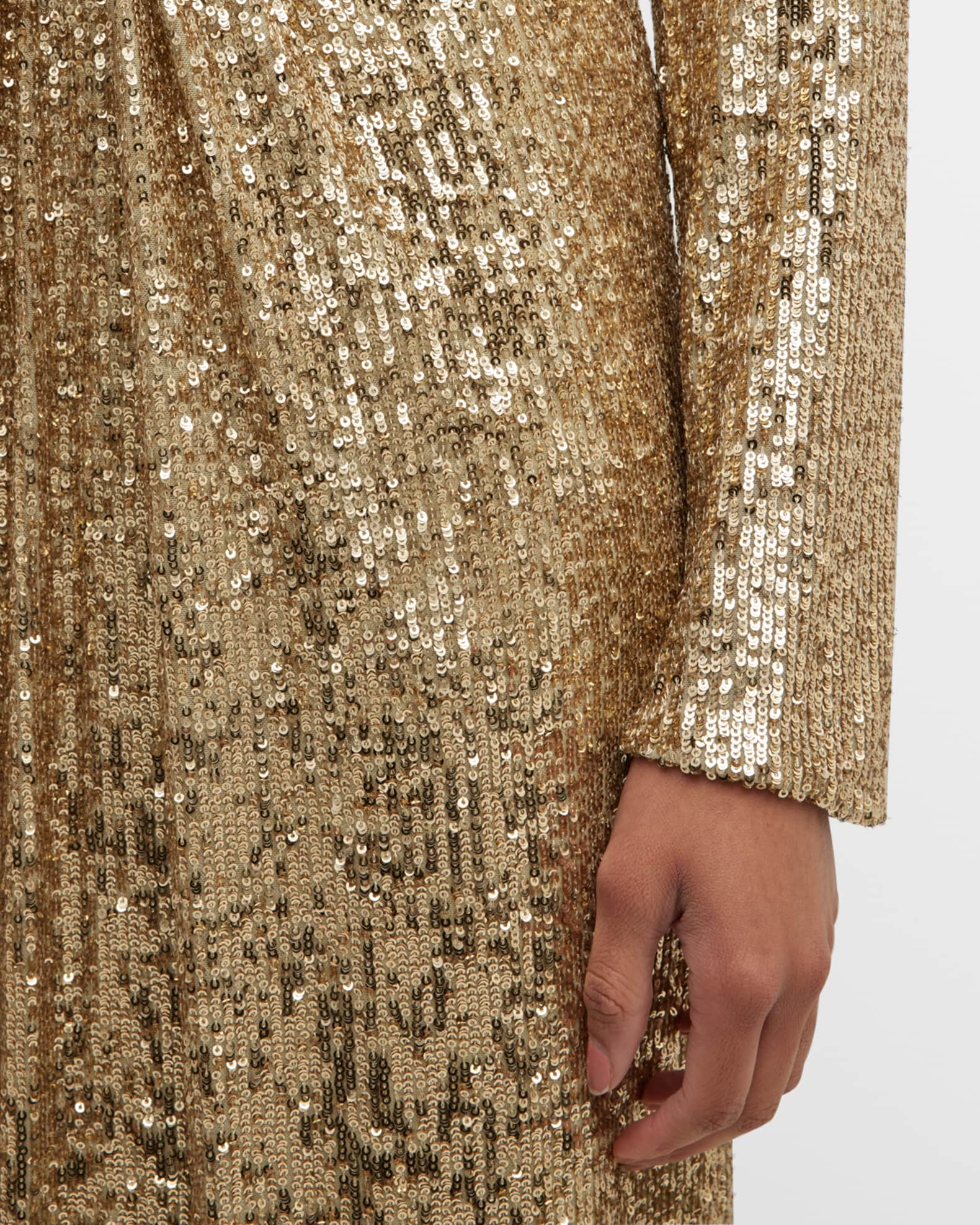 Monique Lhuillier Micro Sequin Plunging Knotted Long-Sleeve Gown ...