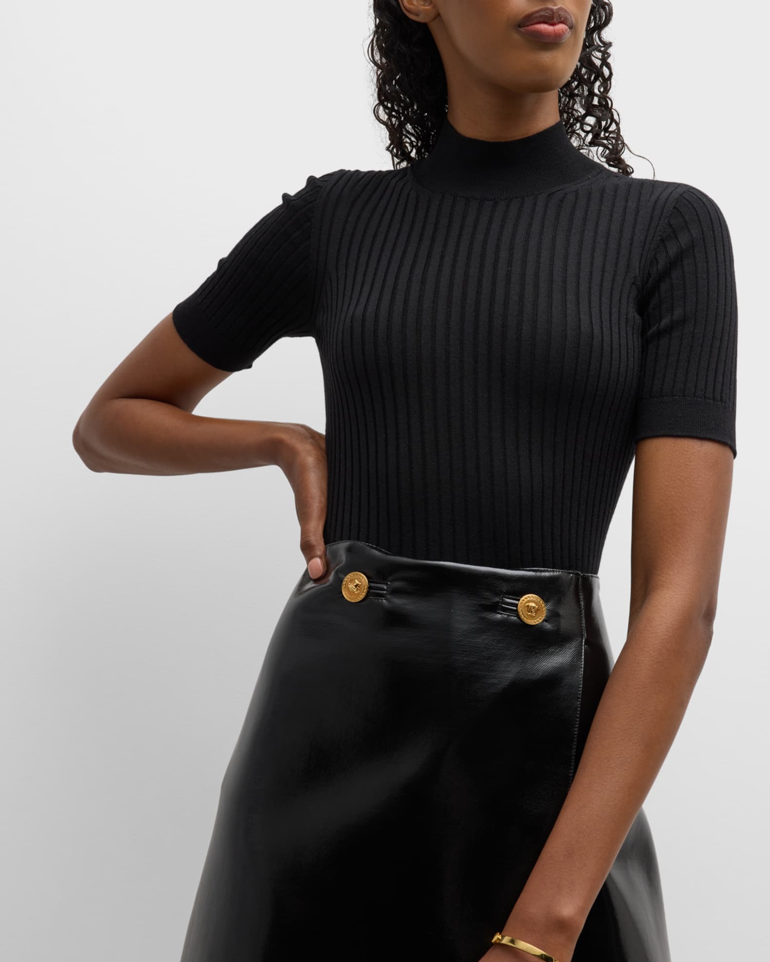 Versace Seamless Ribbed Mock-Neck Sweater | Neiman Marcus
