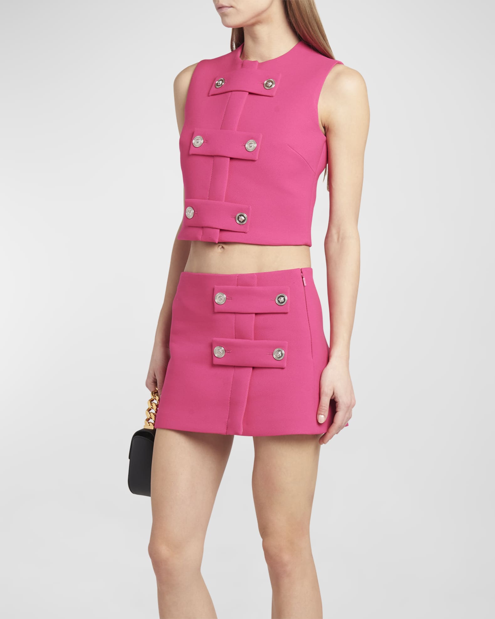 Versace Sleeveless Buttoned Crop Top | Neiman Marcus