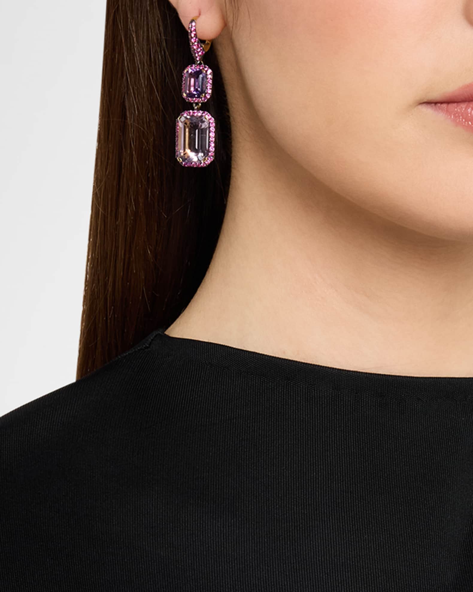 Goshwara 18K Rainforest Amethyst and Pink Sapphire Emerald-Cut Earrings ...