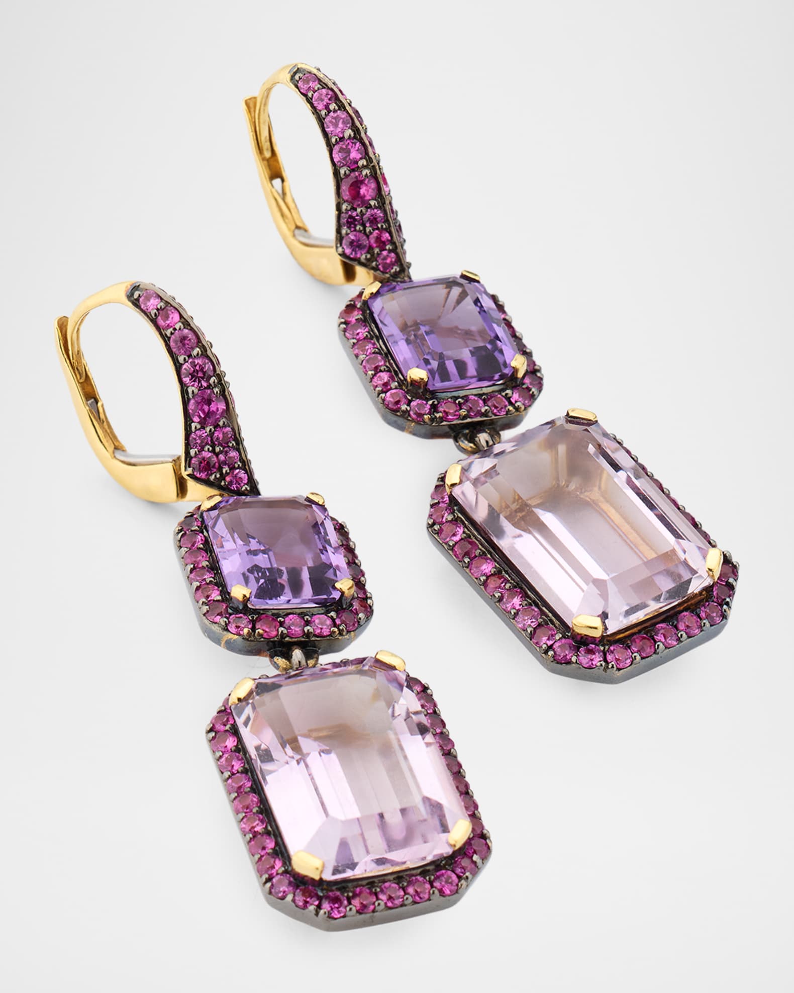 Goshwara 18K Rainforest Amethyst and Pink Sapphire Emerald-Cut Earrings ...