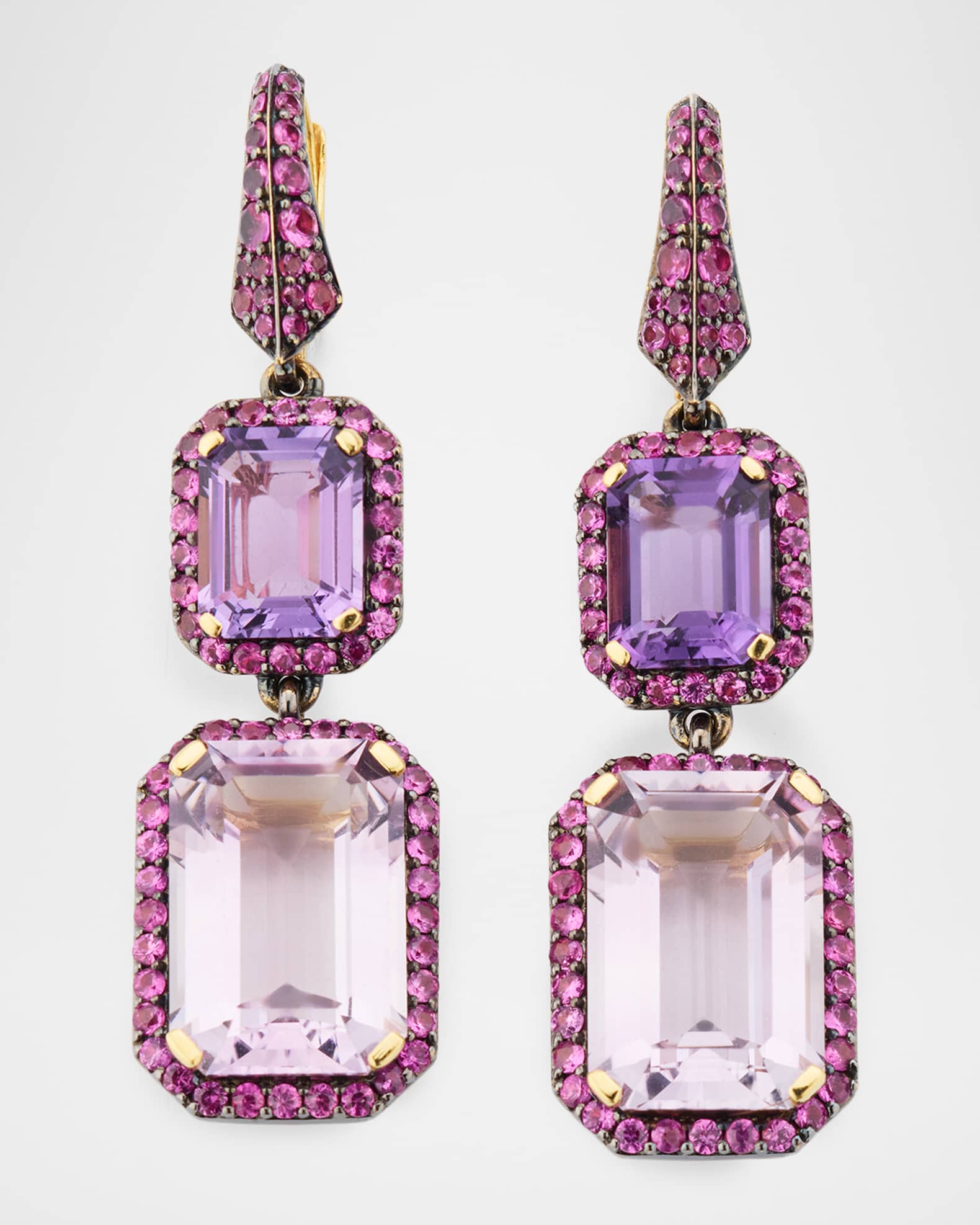 Goshwara 18K Rainforest Amethyst and Pink Sapphire Emerald-Cut Earrings ...