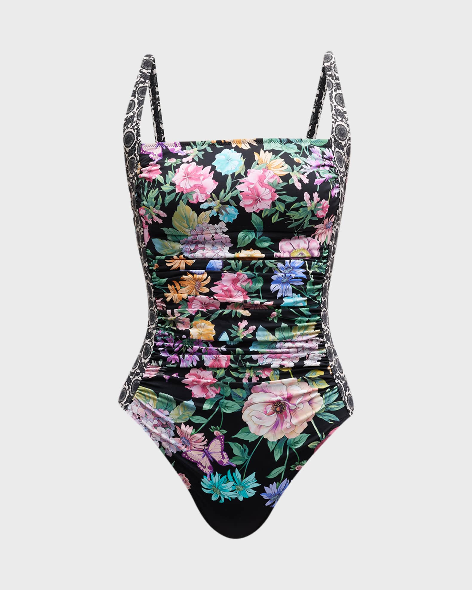 Johnny Was Plus Ruched Floral One Piece Swimsuit Neiman Marcus