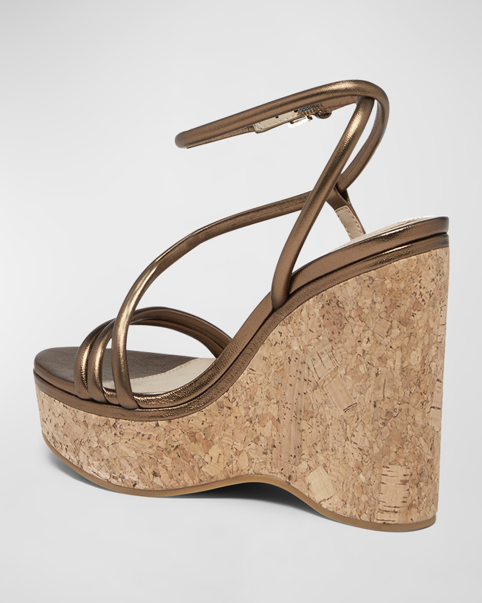 PAIGE Hallie Metallic Leather Cork Wedge Sandals | Neiman Marcus
