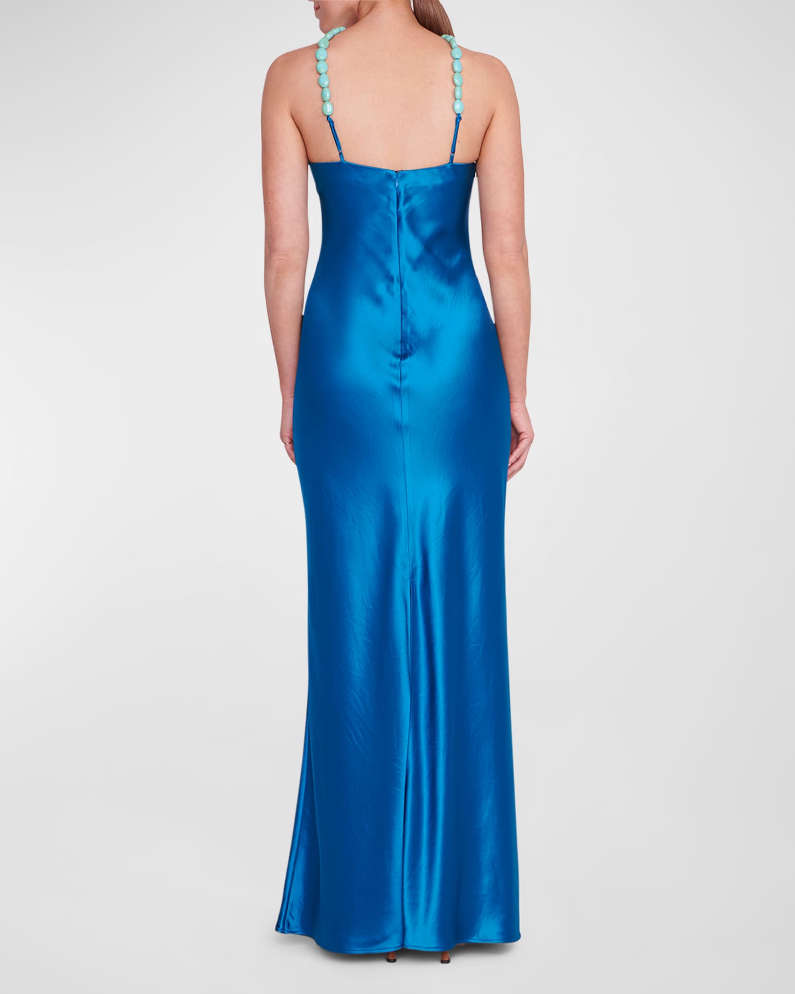 Staud Cadence Embellished-Strap Satin Maxi Dress | Neiman Marcus