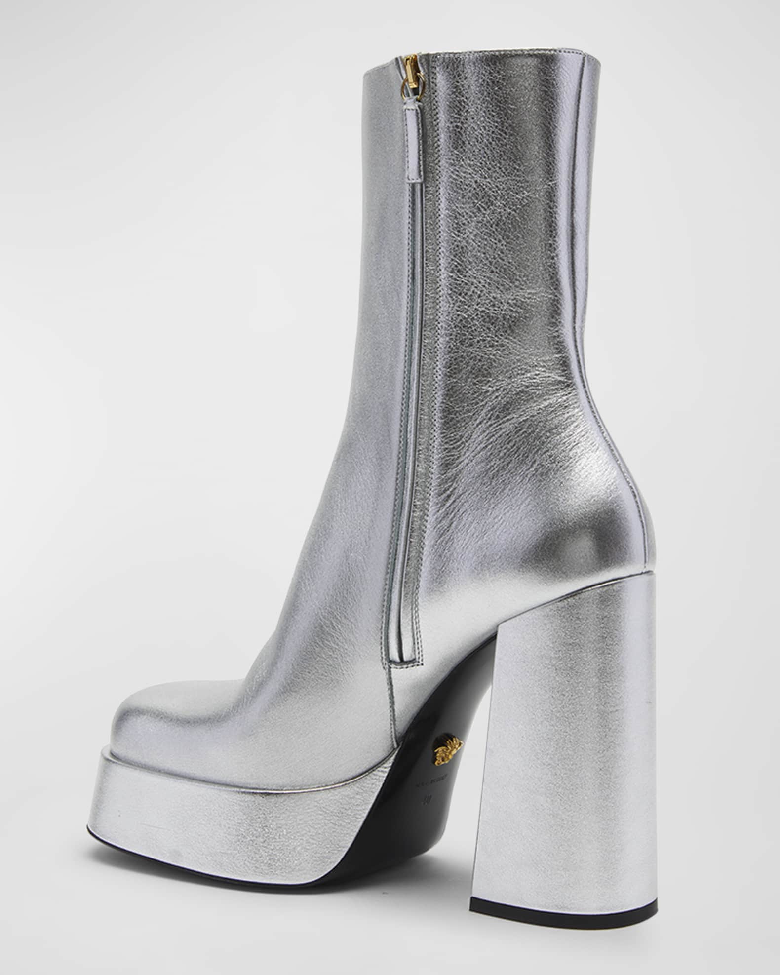 Versace Metallic Block-Heel Platform Booties | Neiman Marcus