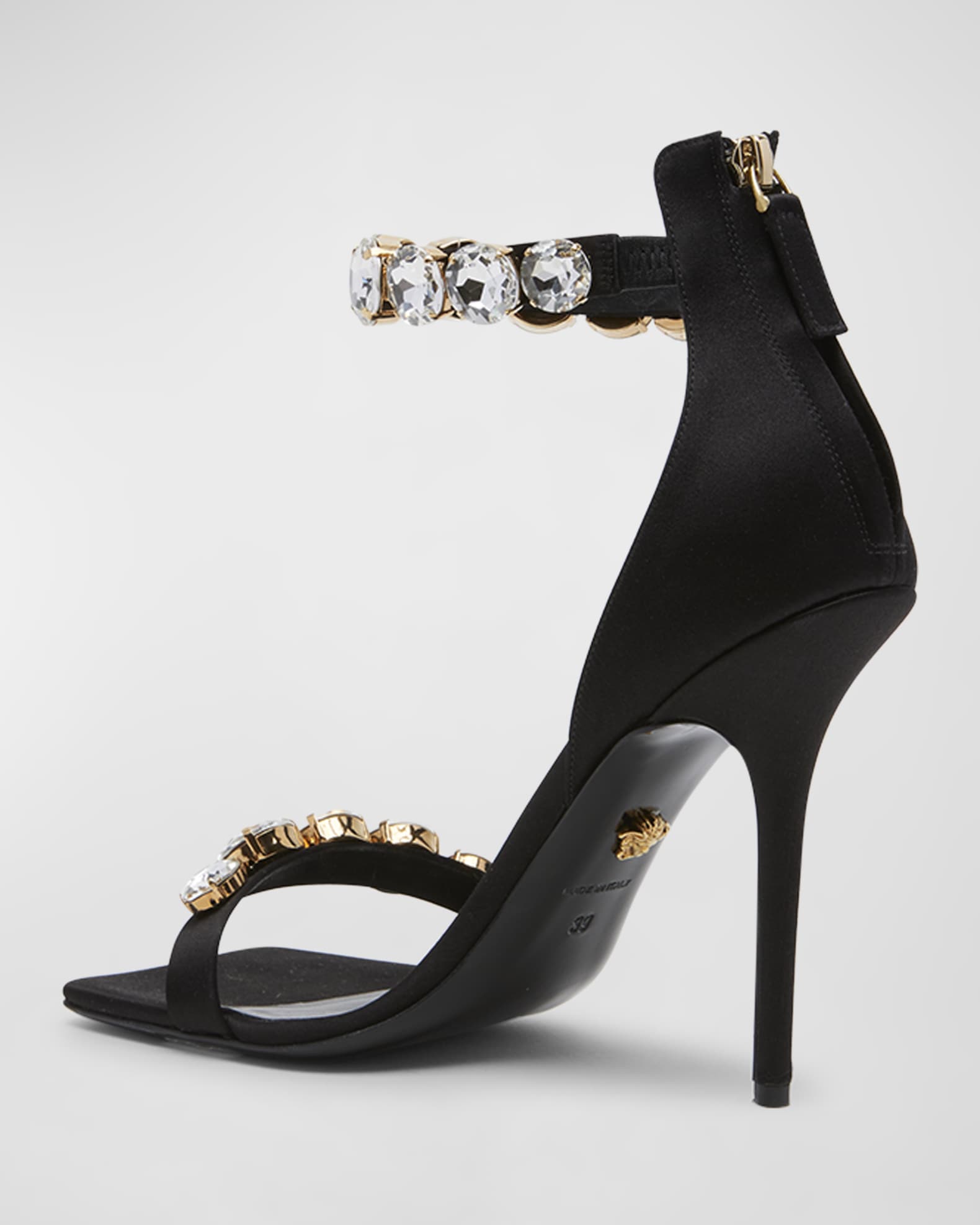 Versace 110mm Crystal-Embellished Silk Stiletto Sandals | Neiman Marcus
