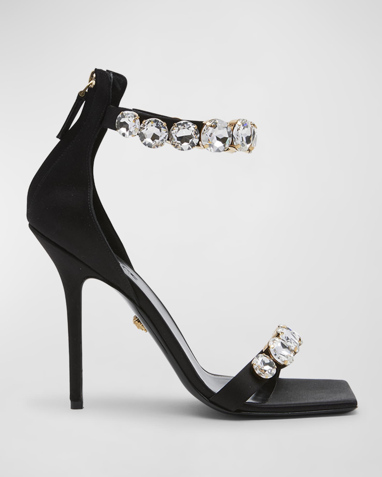 Versace 110mm Crystal-Embellished Silk Stiletto Sandals | Neiman Marcus