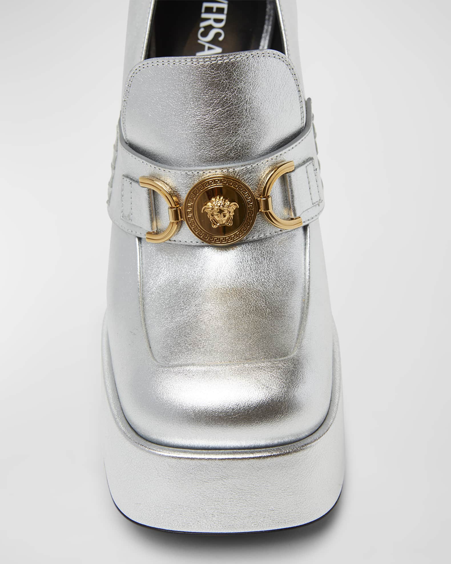 Versace Metallic Medusa Chain Platform Loafers | Neiman Marcus