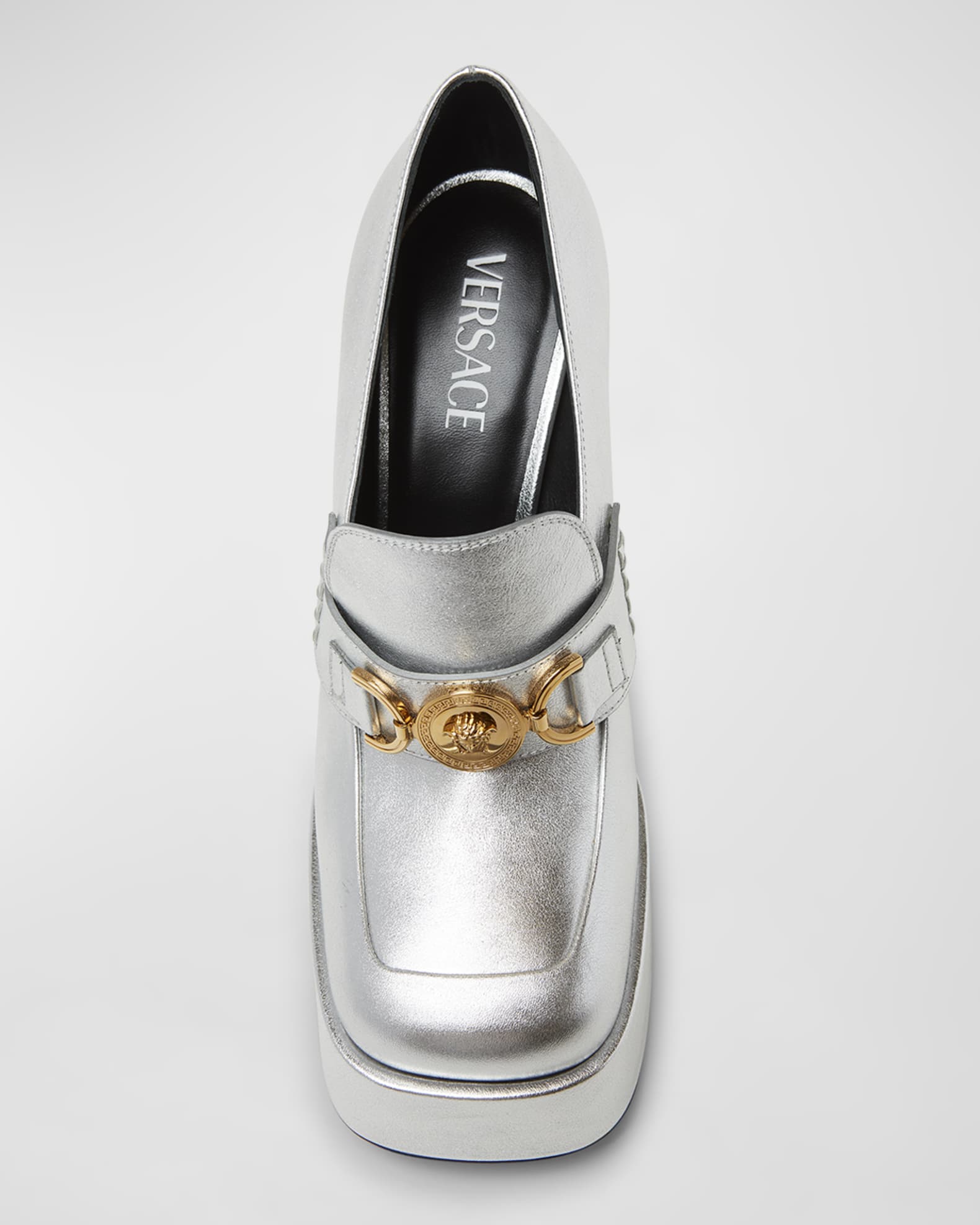 Versace Metallic Medusa Chain Platform Loafers | Neiman Marcus