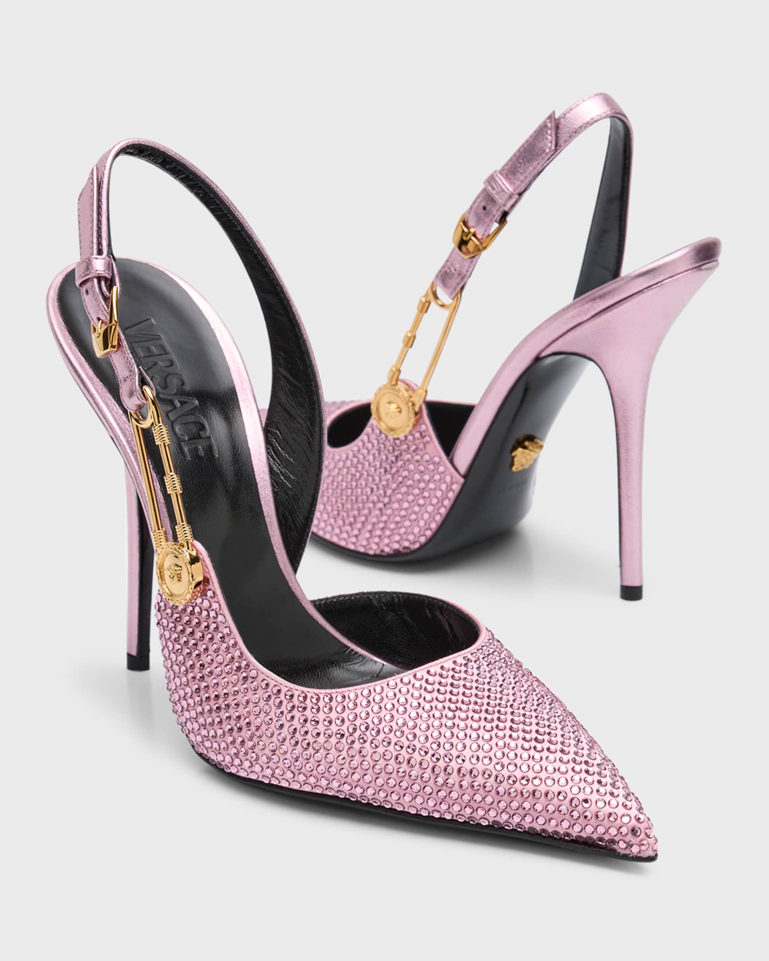 Versace Safety Pin Embellished Slingback Pumps | Neiman Marcus