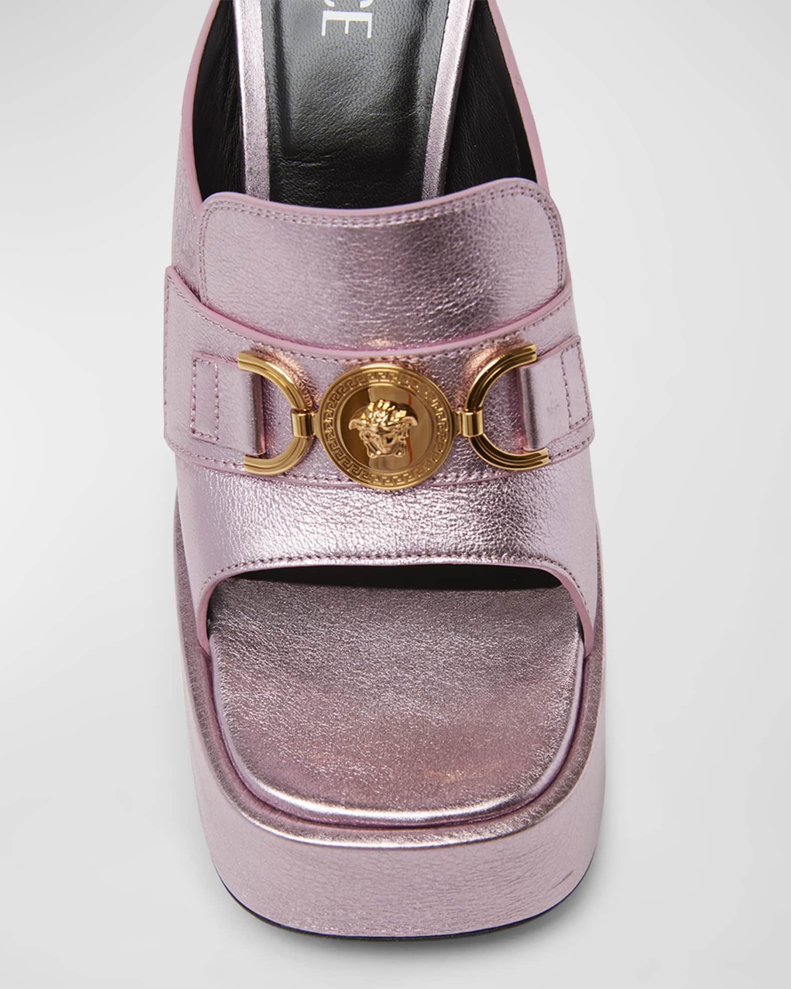 Versace Metallic Medusa Chain Platform Mules | Neiman Marcus
