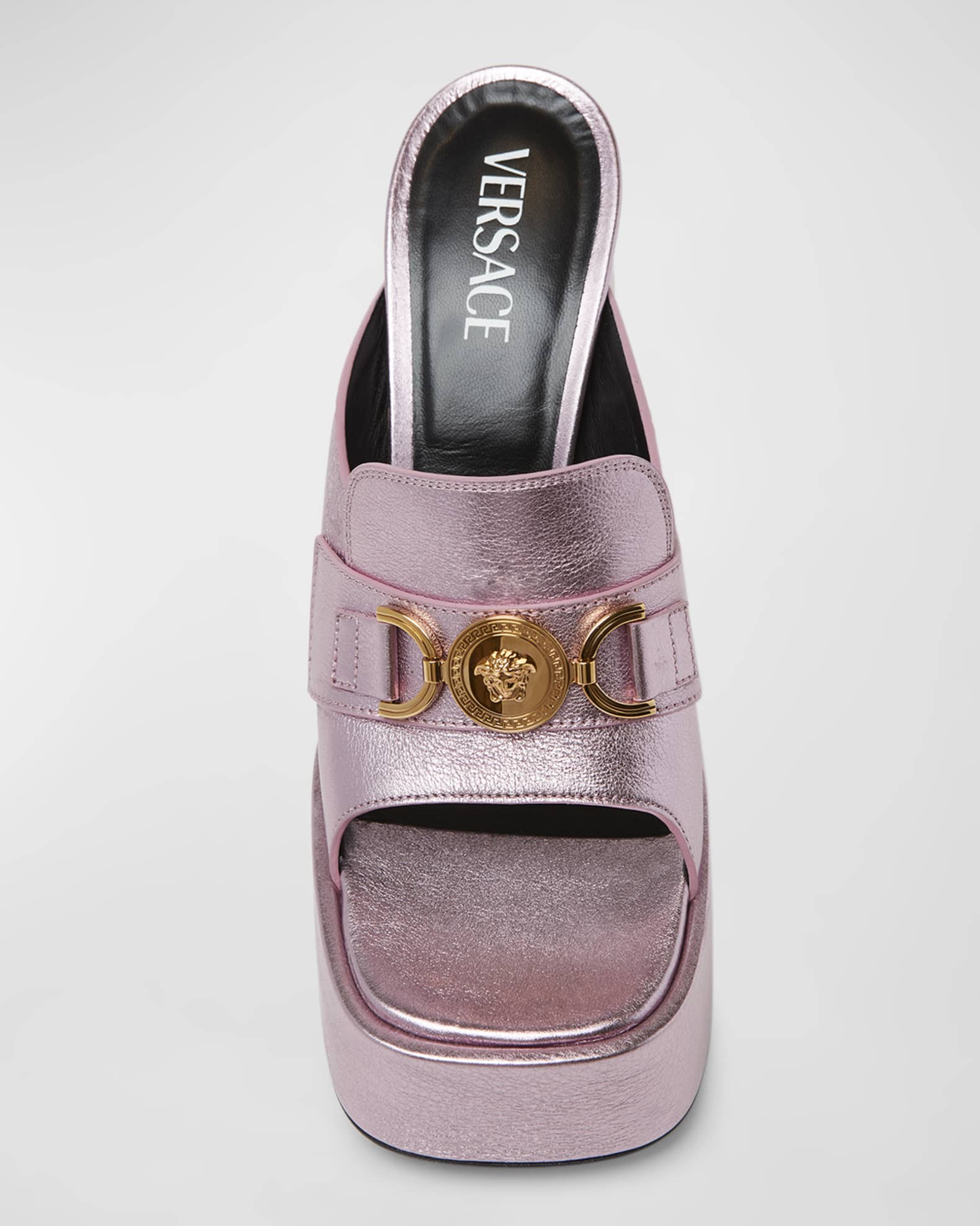 Versace Metallic Medusa Chain Platform Mules | Neiman Marcus