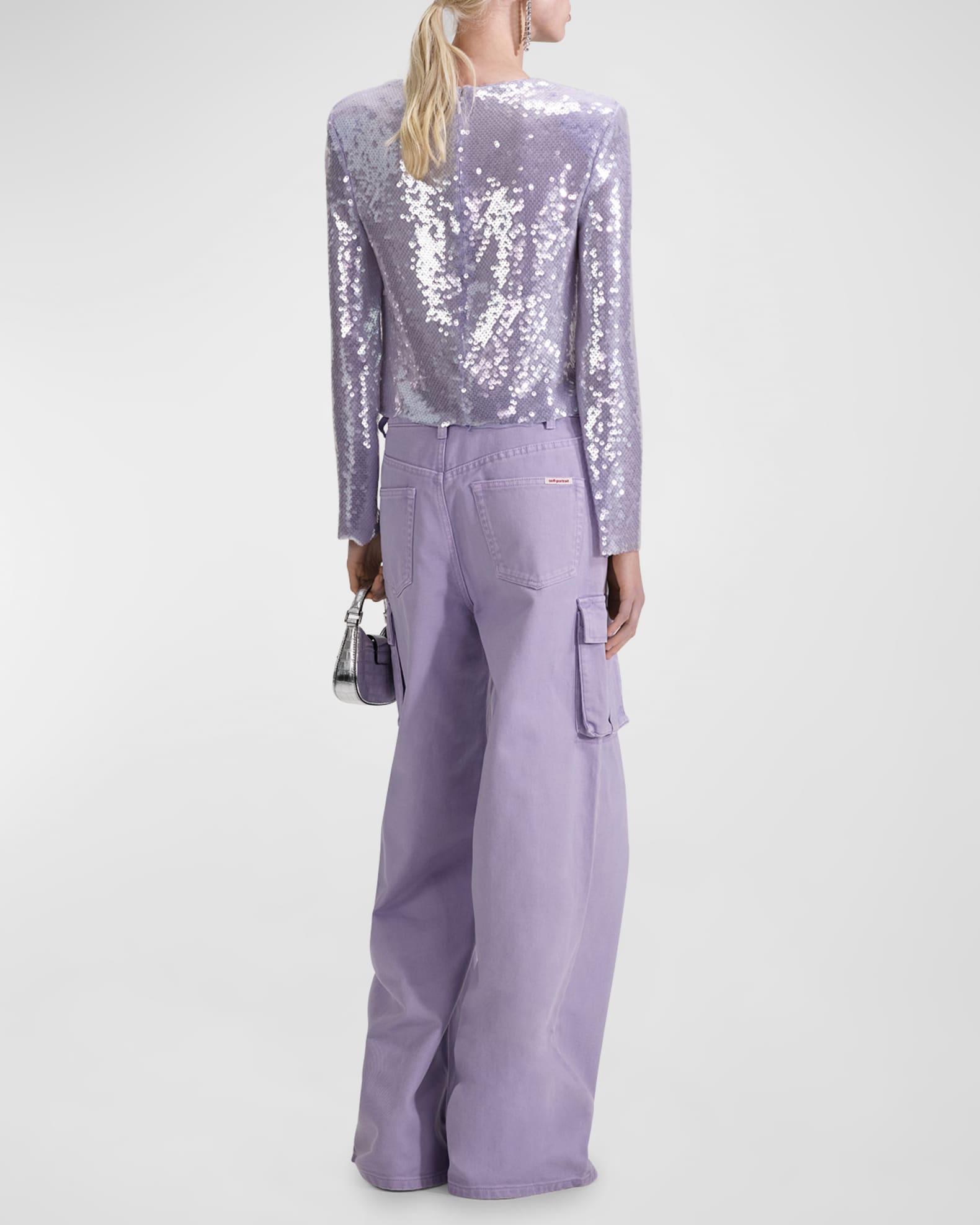 Self-Portrait Sequin Long-Sleeve Crop Top | Neiman Marcus