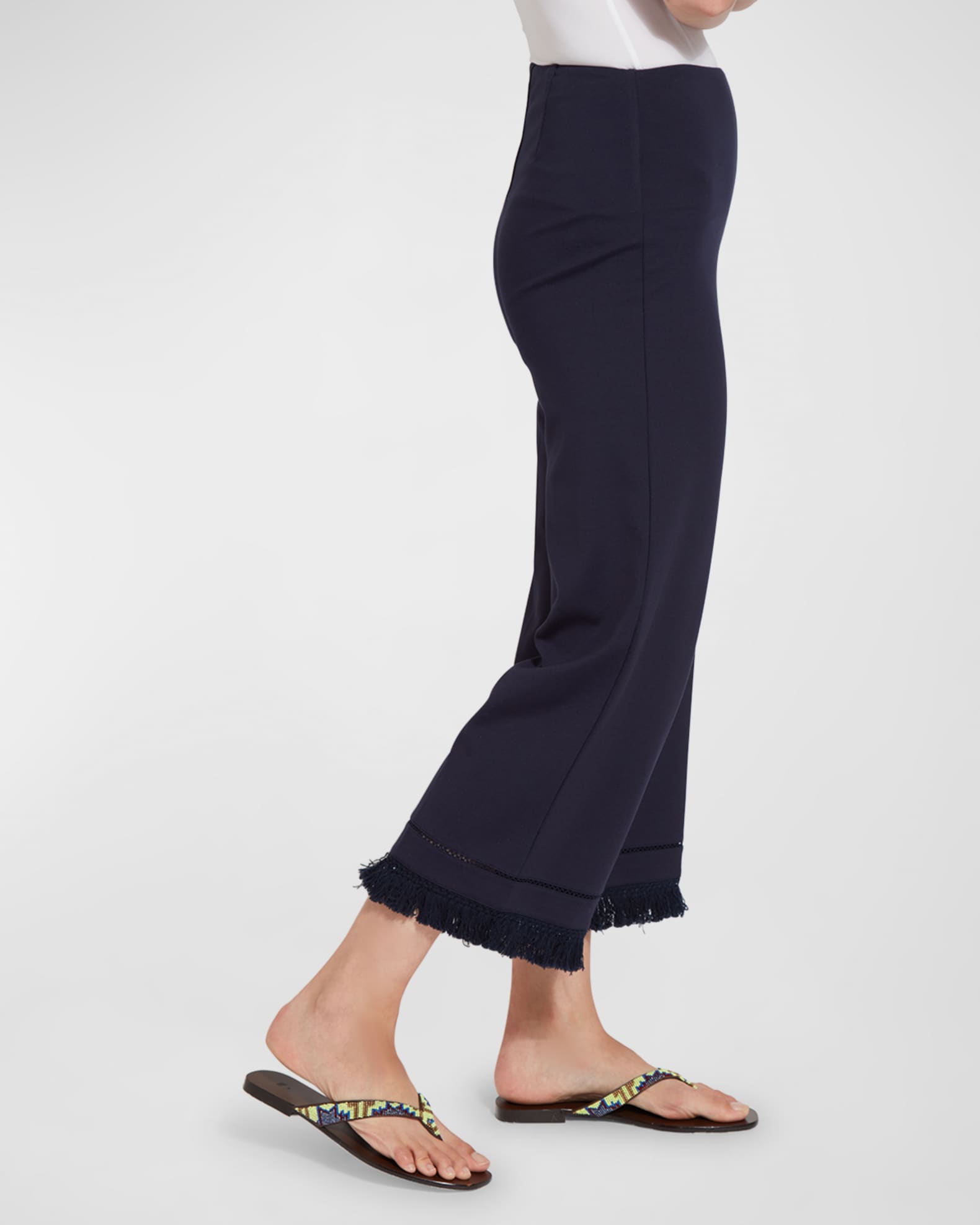 Lysse Coastal Cropped Fringe-Trim Pants | Neiman Marcus