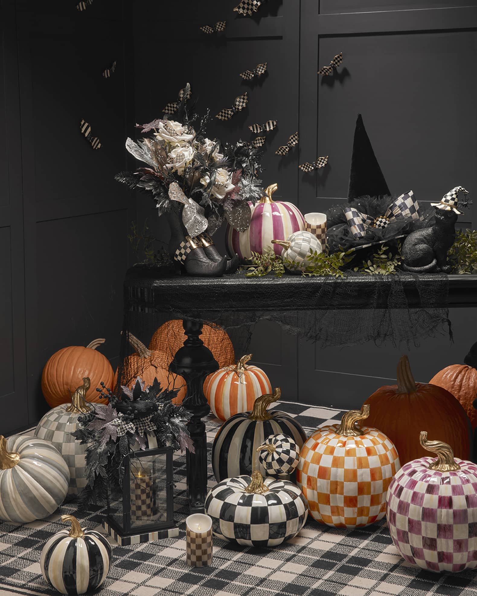 Plum Check & Stripe Pumpkin Collection | Neiman Marcus