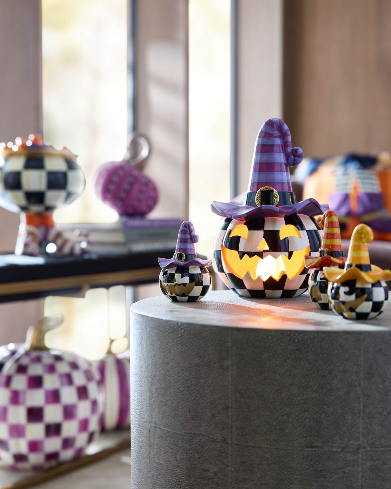Plum Check & Stripe Pumpkin Collection | Neiman Marcus