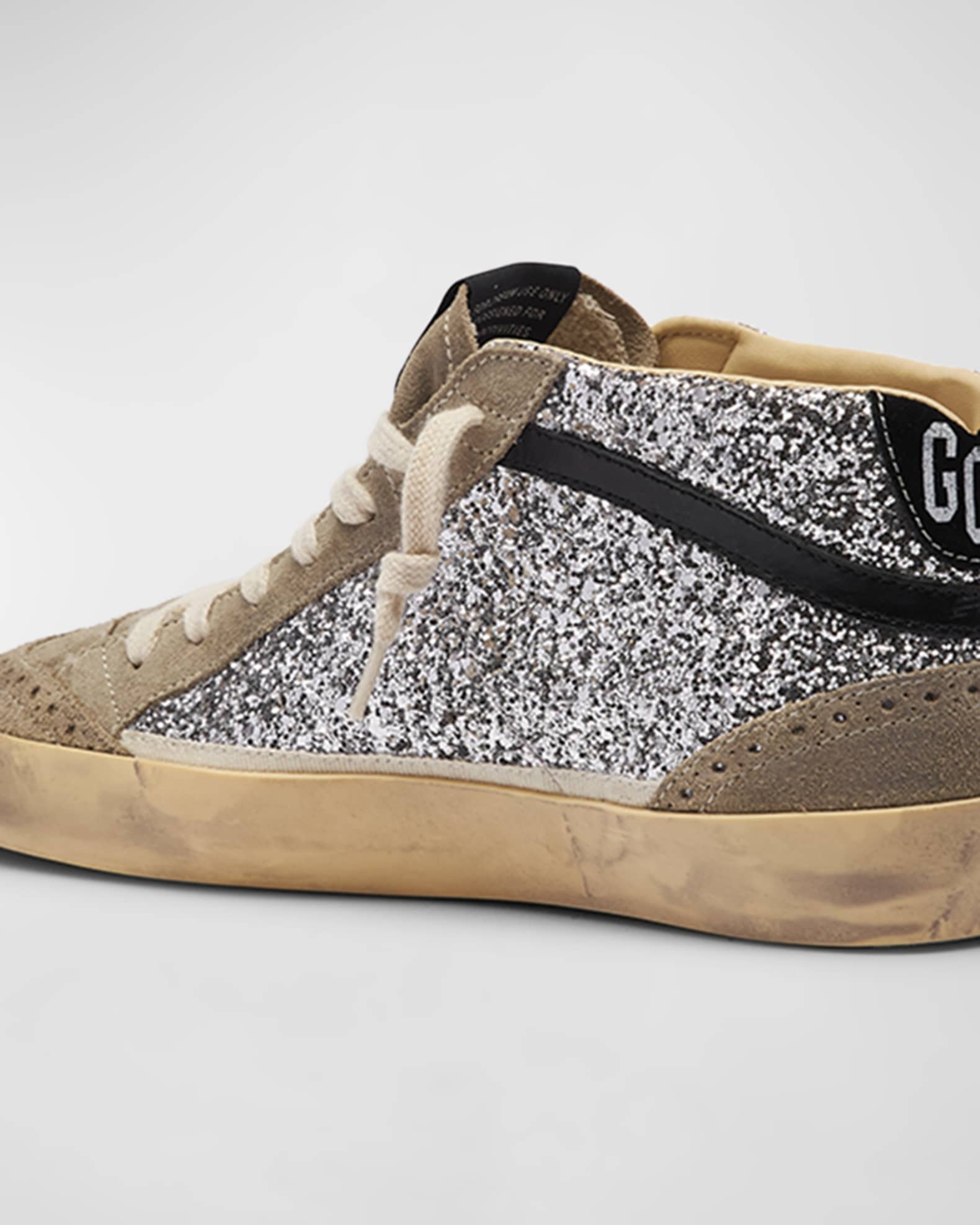 Golden Goose Mid Star Glitter Wing-Tip Sneakers | Neiman Marcus