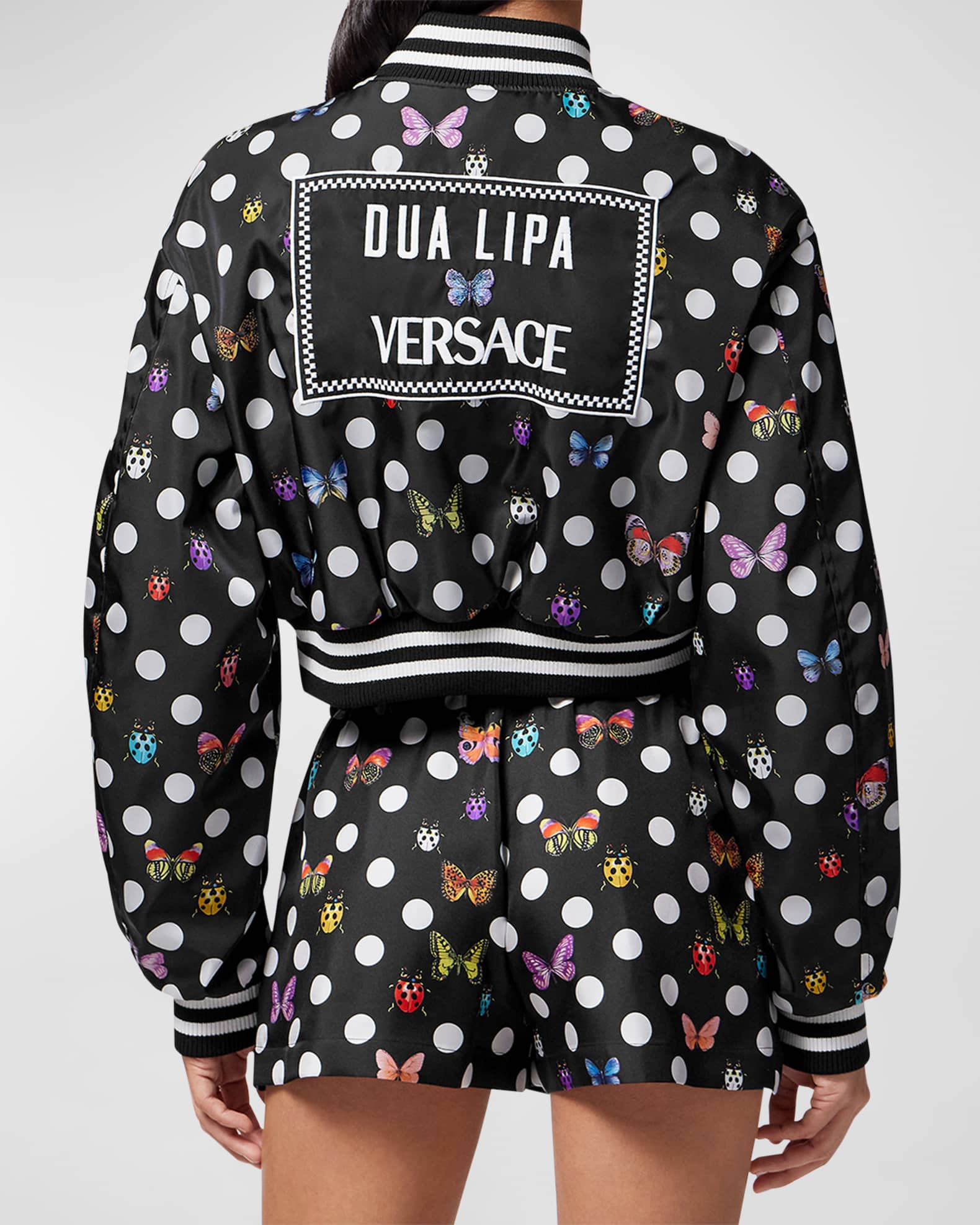 Versace Butterfly Ladybug Polka-Dot Logo-Patch Cropped Bomber Jacket ...