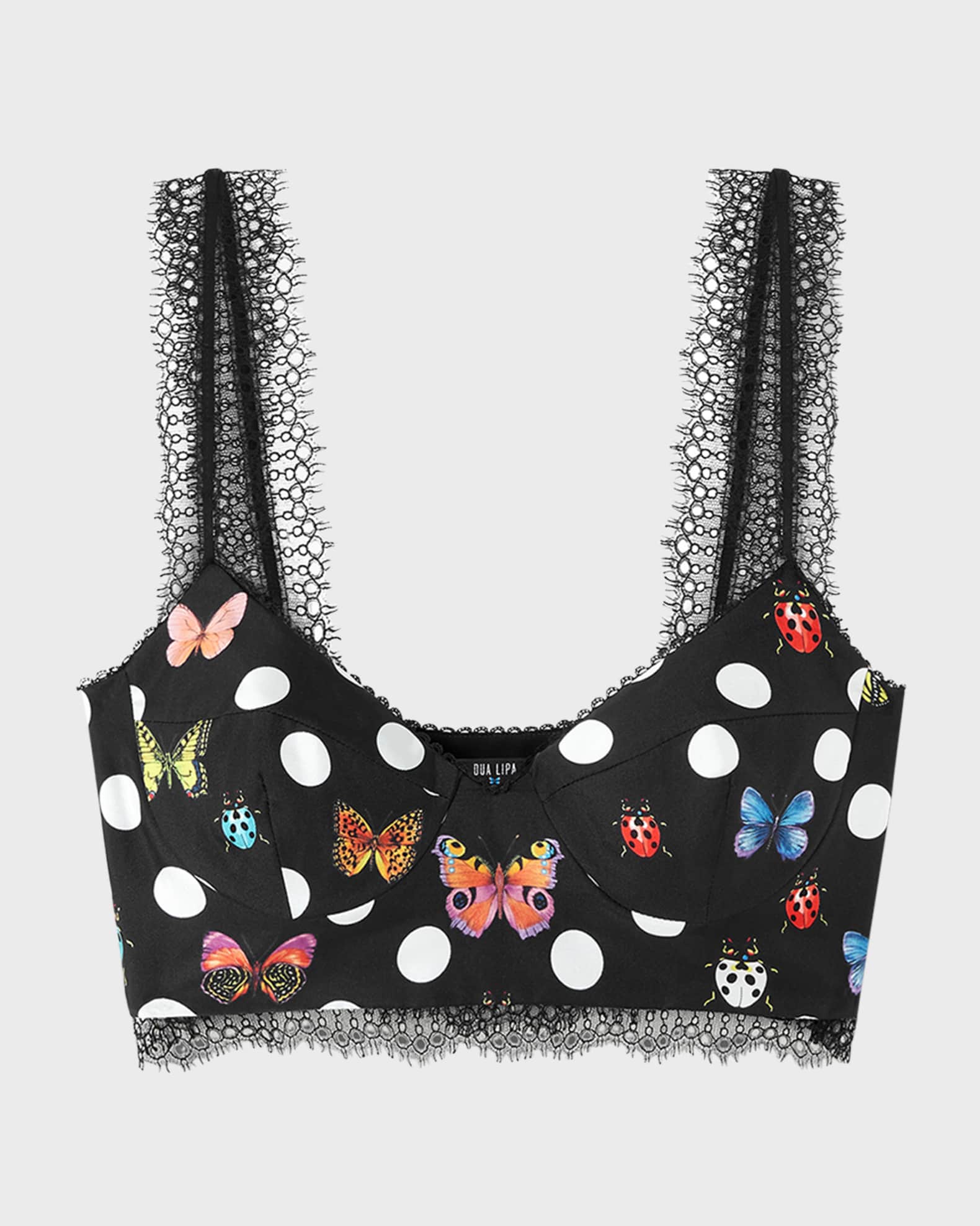 Versace Butterfly Ladybug Polka-Dot Silk Bra Top with Lace Trim ...