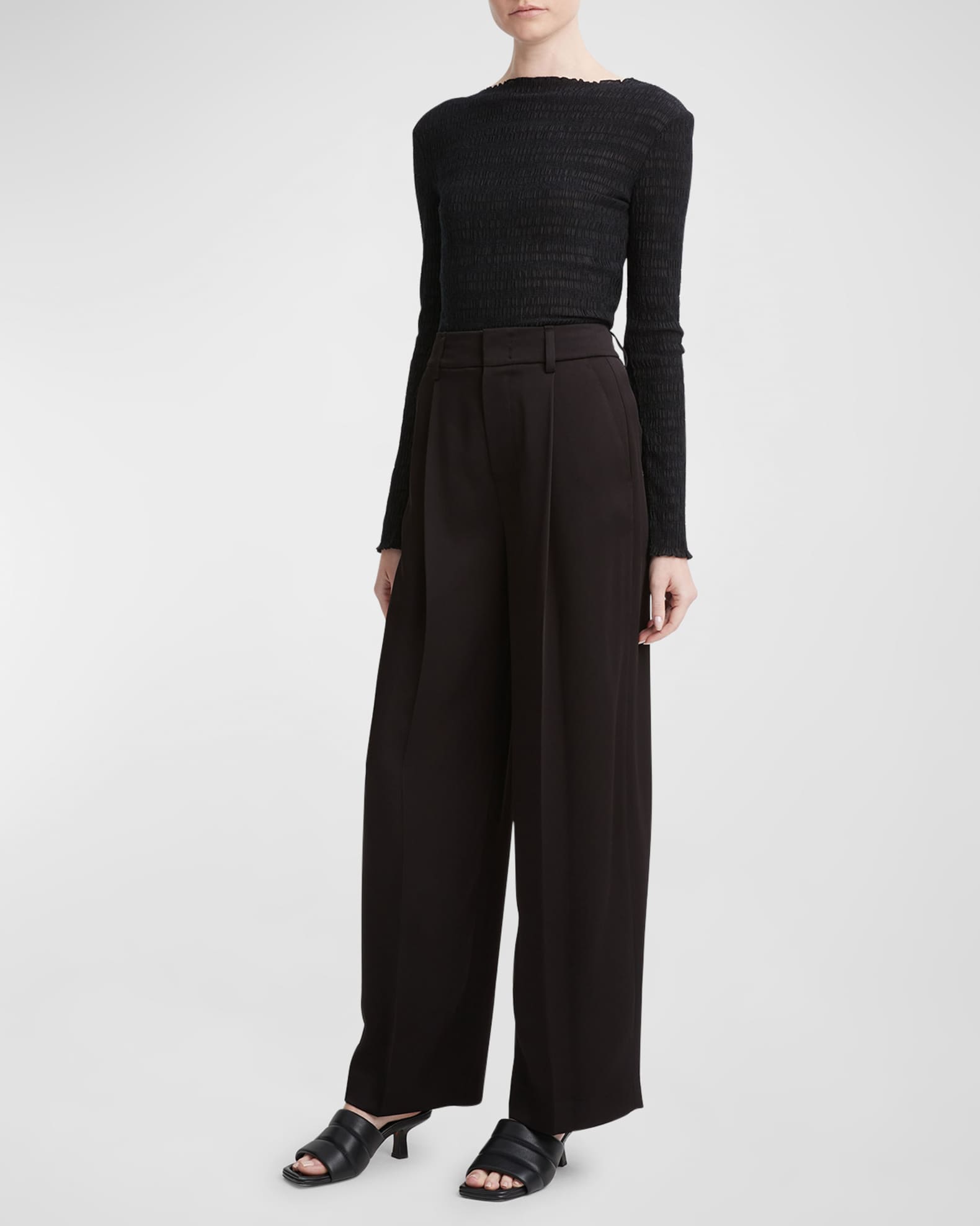 Vince Silk Satin Pleated Wide-Leg Pants | Neiman Marcus