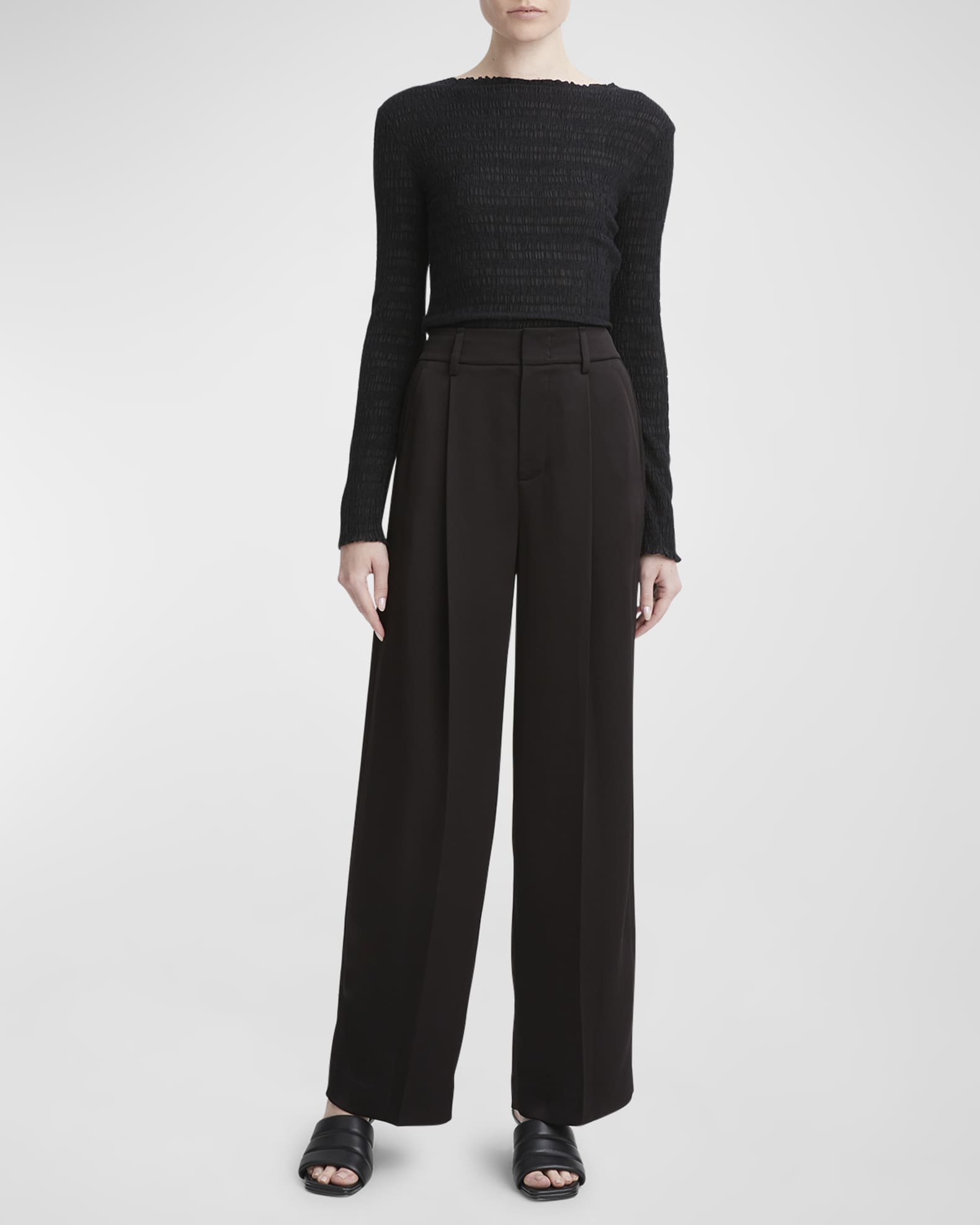 Vince Silk Satin Pleated Wide-Leg Pants | Neiman Marcus
