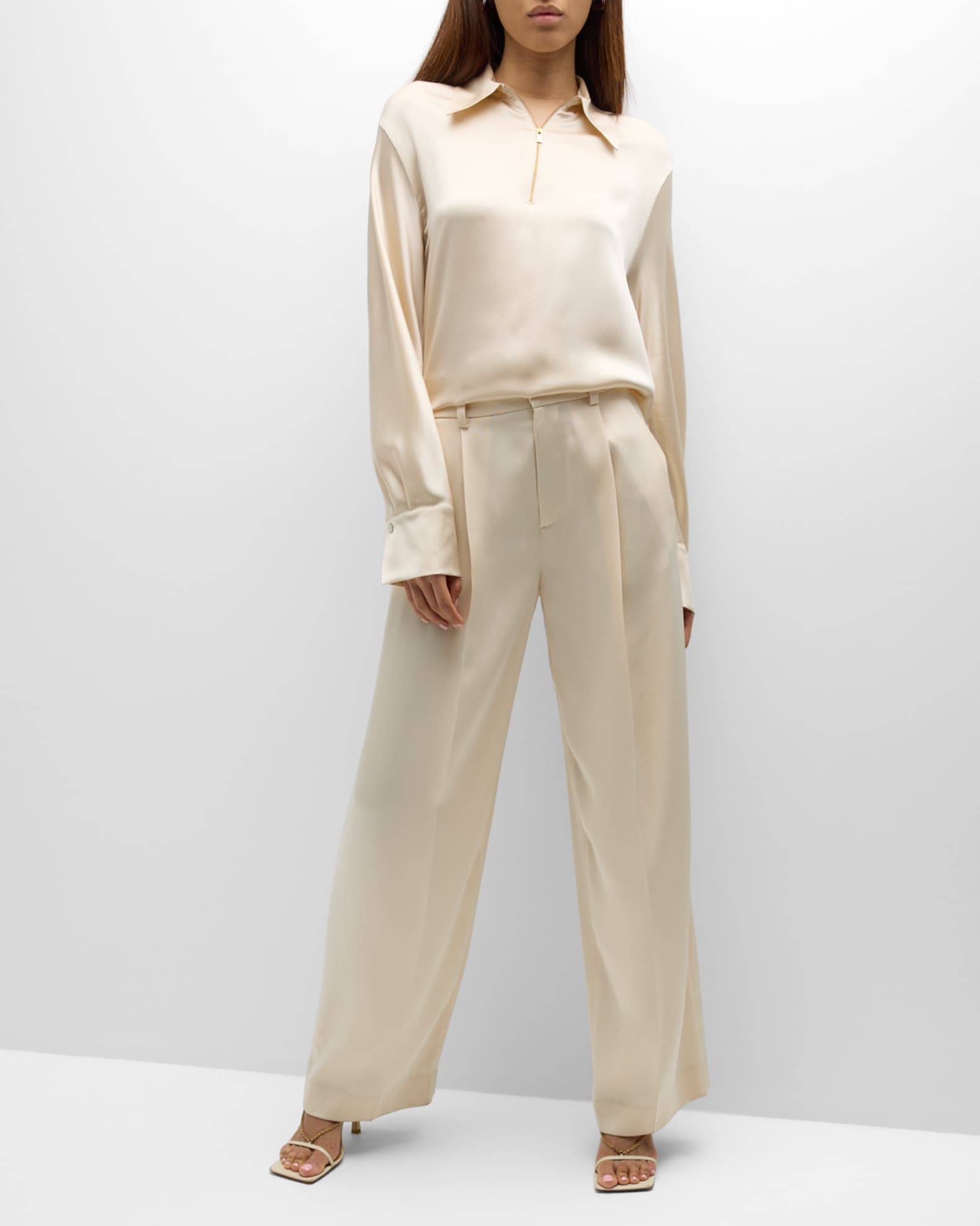 Vince Silk Satin Pleated Wide-Leg Pants | Neiman Marcus