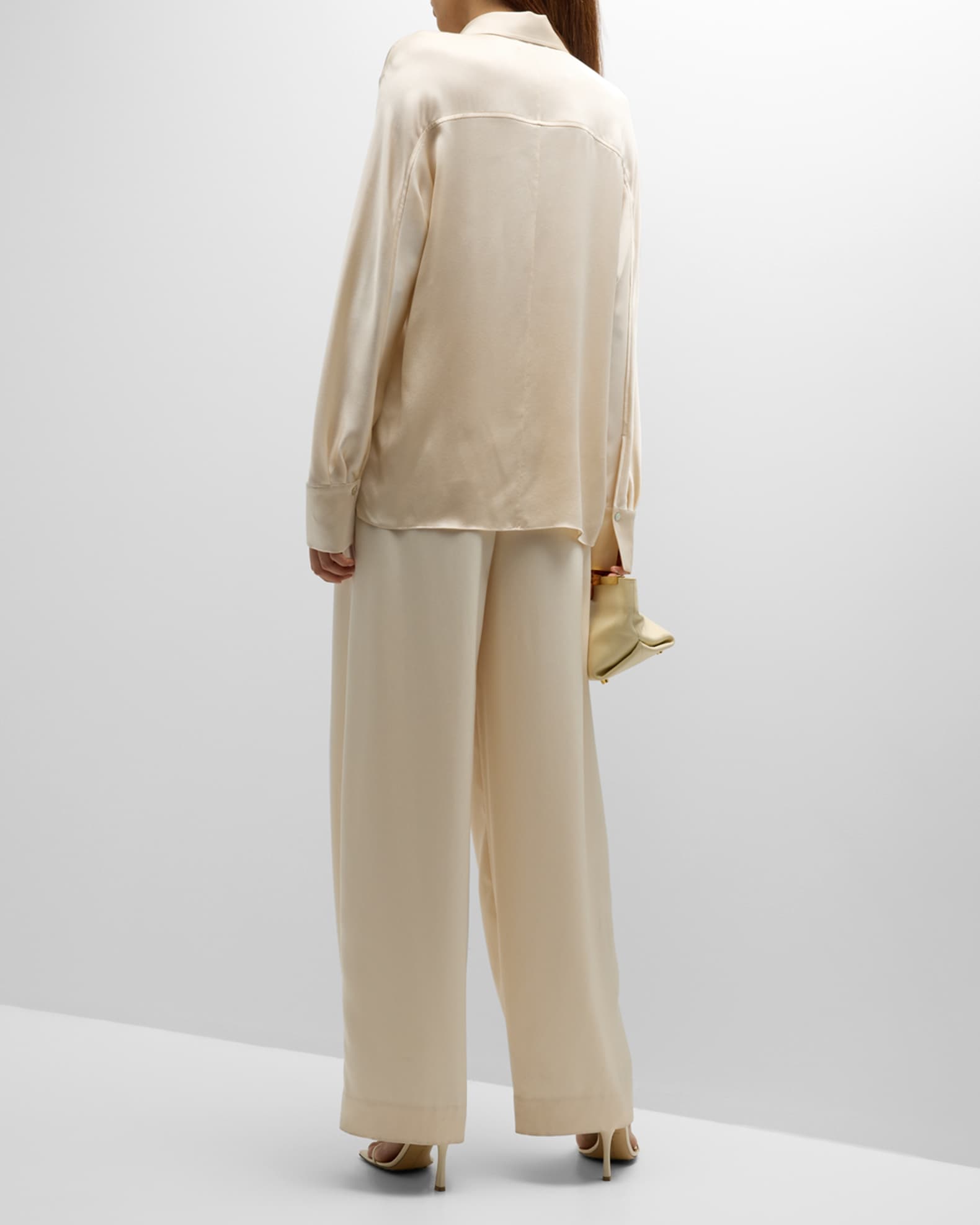 Vince Silk Satin Pleated Wide-Leg Pants | Neiman Marcus