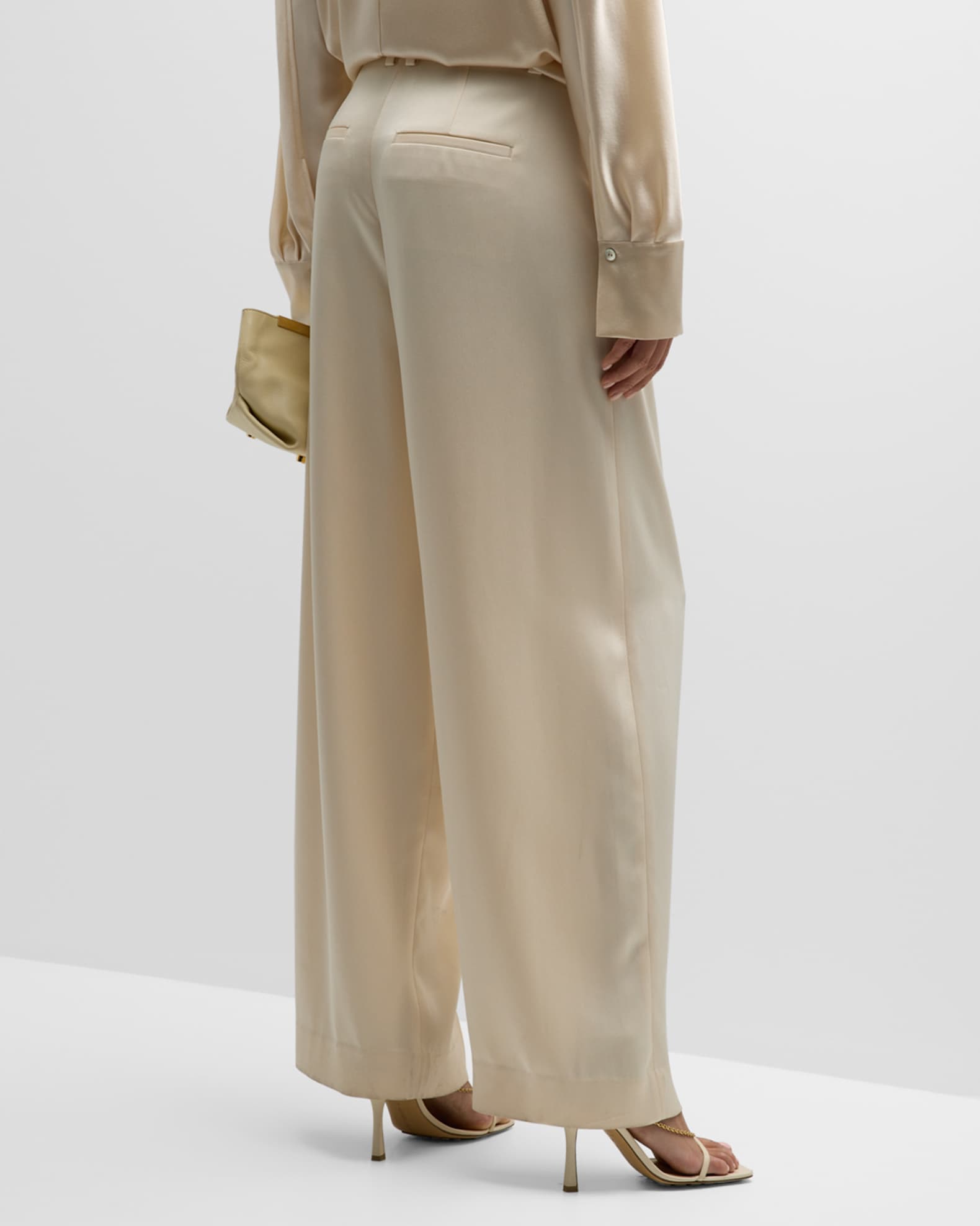 Vince Silk Satin Pleated Wide-Leg Pants | Neiman Marcus