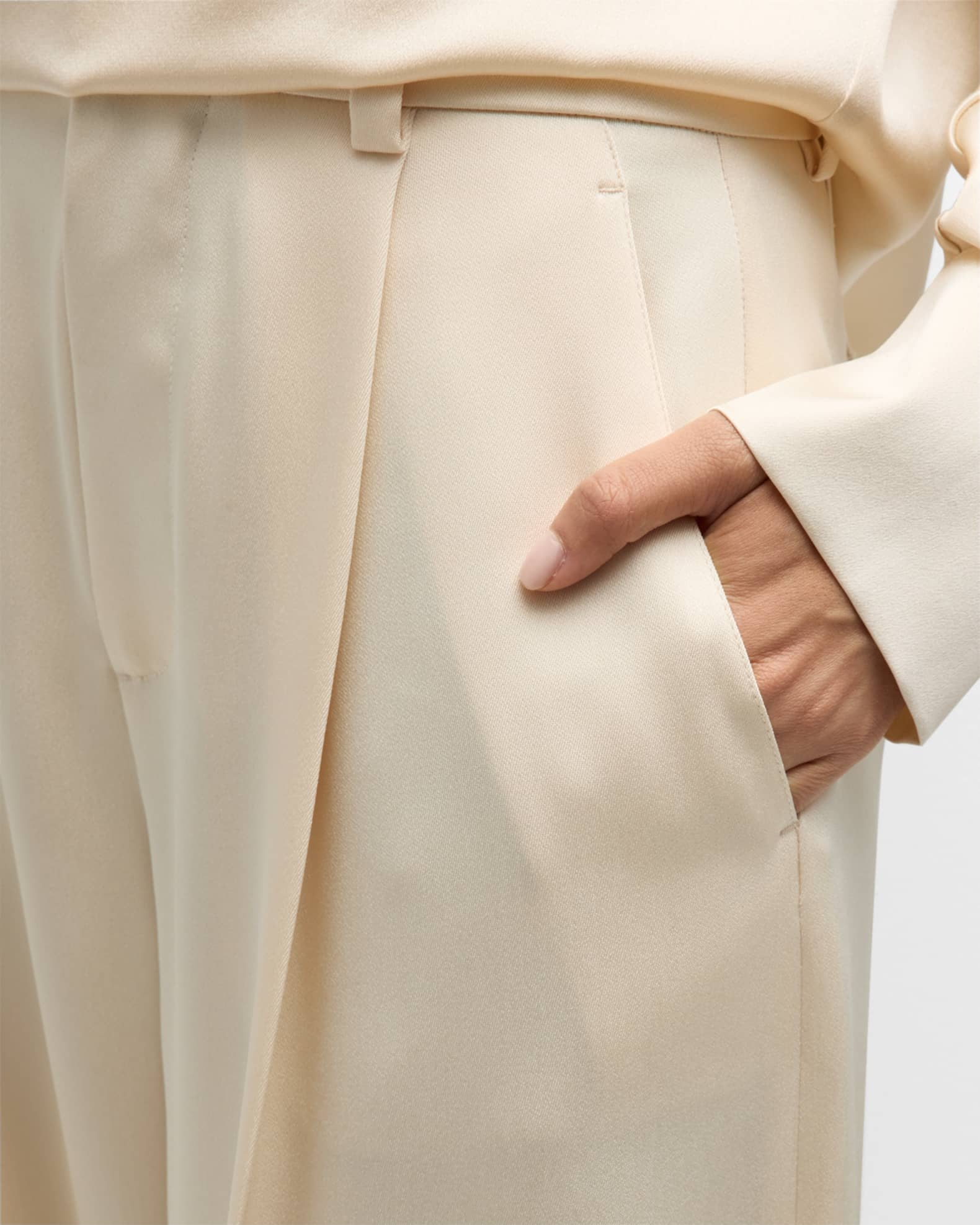 Vince Silk Satin Pleated Wide-Leg Pants | Neiman Marcus