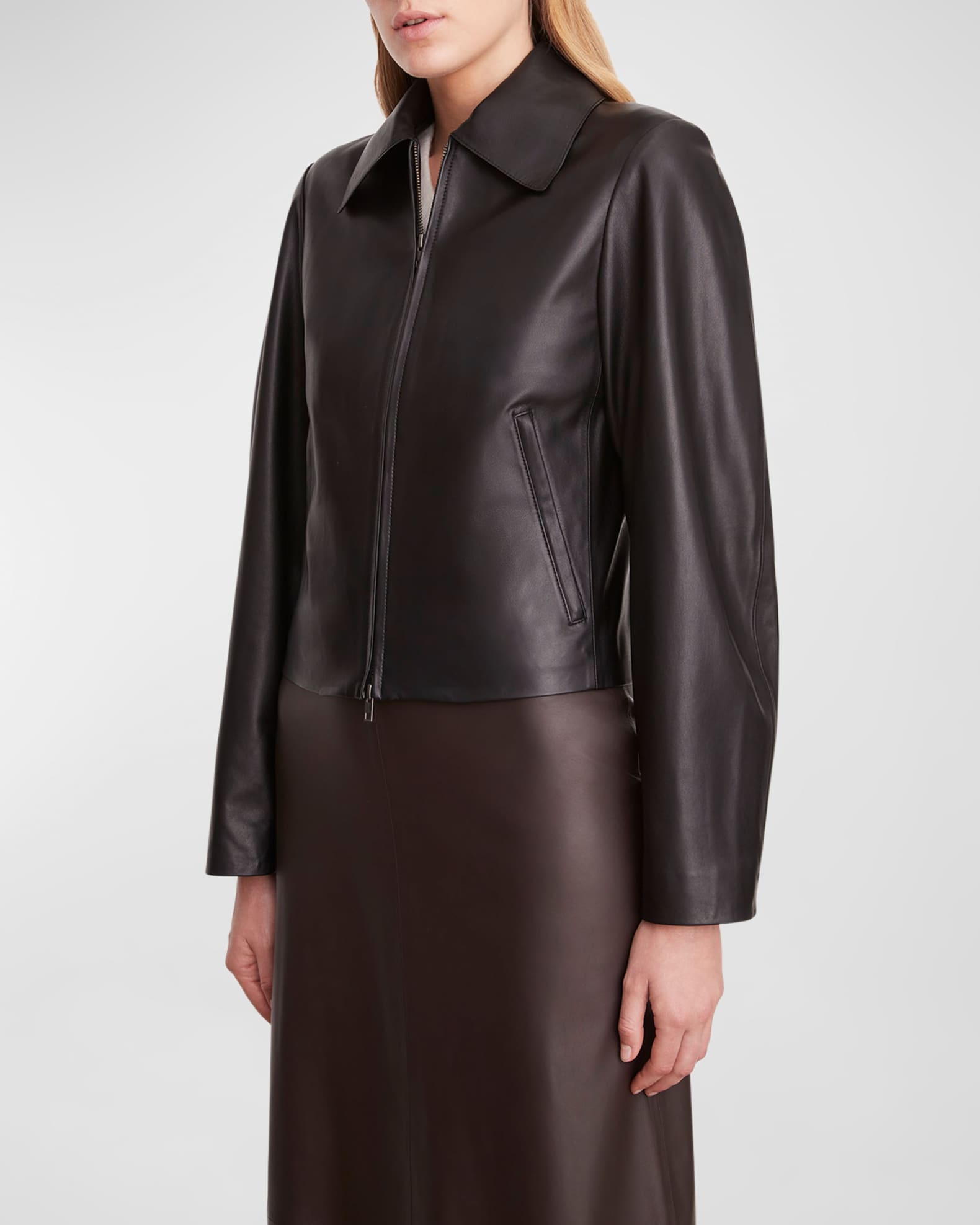 Vince Zip-Front Leather Jacket | Neiman Marcus